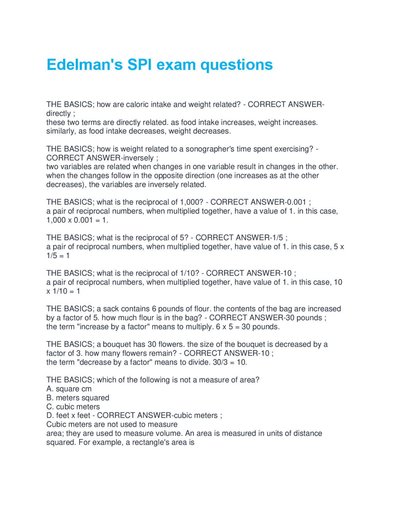 Edelman's SPI exam Questions And Answers Rated A+ New Update Assured ...