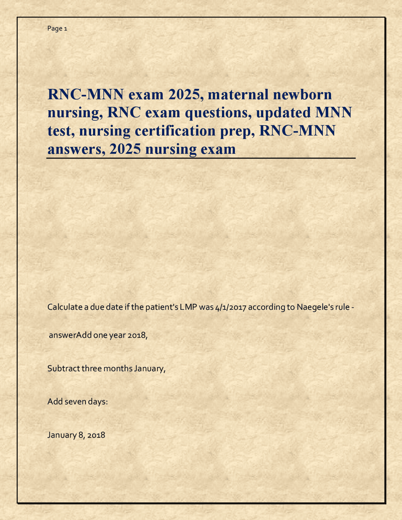 Maternal-Newborn Nursing Exam Questions and Answers: RNC-MNN ...