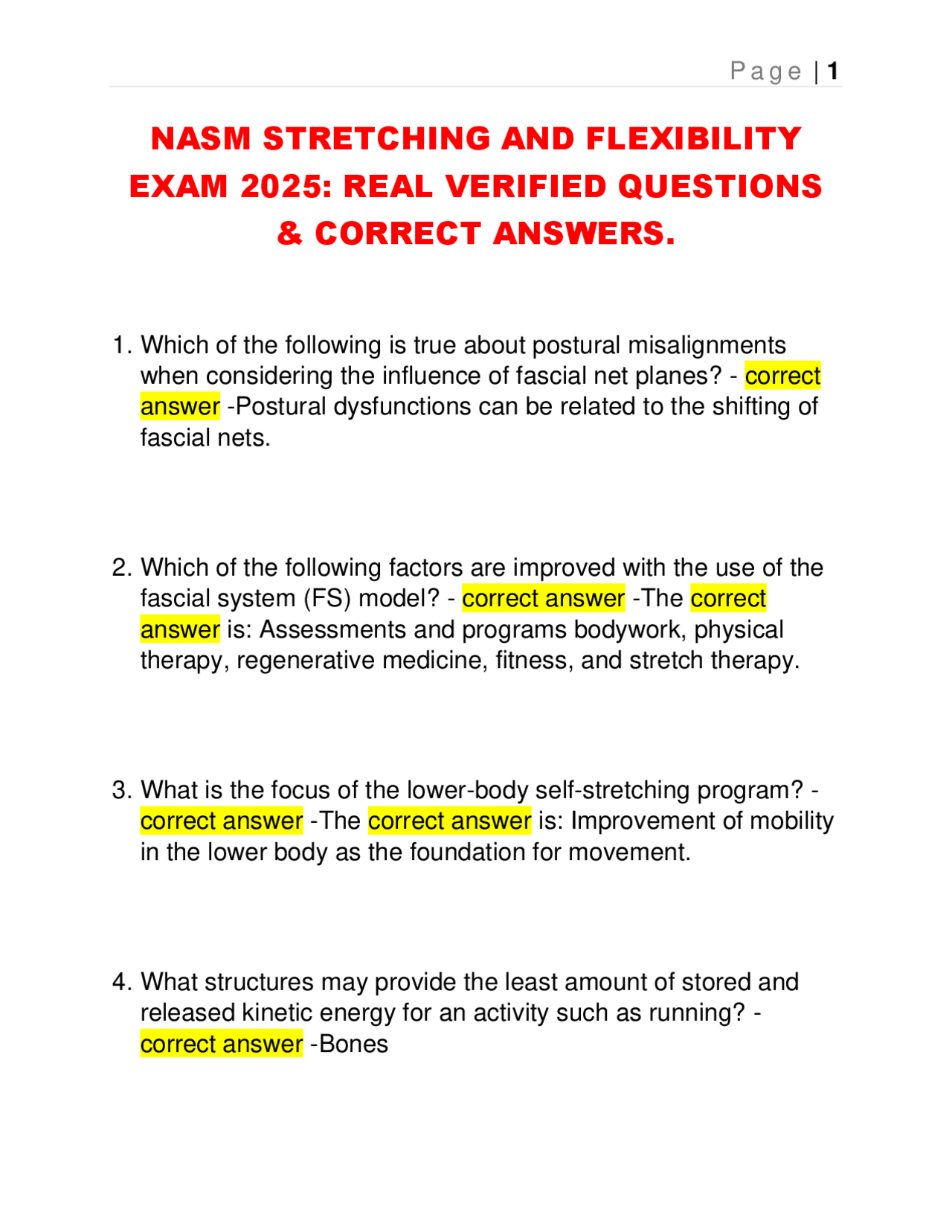NASM Stretching and Flexibility Exam Questions and Answers | Exams ...