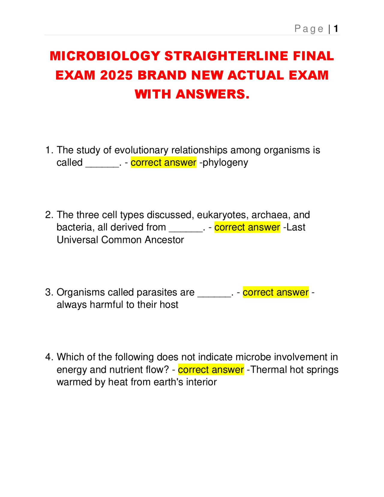 MICROBIOLOGY STRAIGHTERLINE FINAL EXAM 2025 BRAND NEW ACTUAL EXAM WITH ...