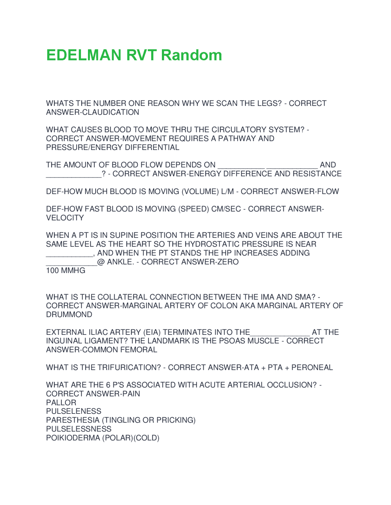 EDELMAN RVT Random Questions with Correct Answers 2025 with complete ...