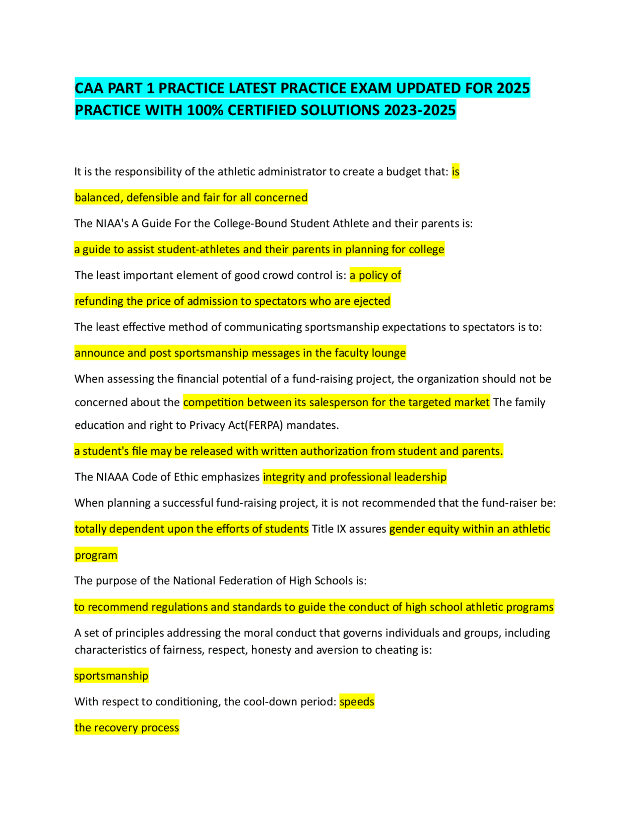 CAA PART 1 PRACTICE LATEST PRACTICE EXAM UPDATED FOR 2025 PRACTICE WITH ...