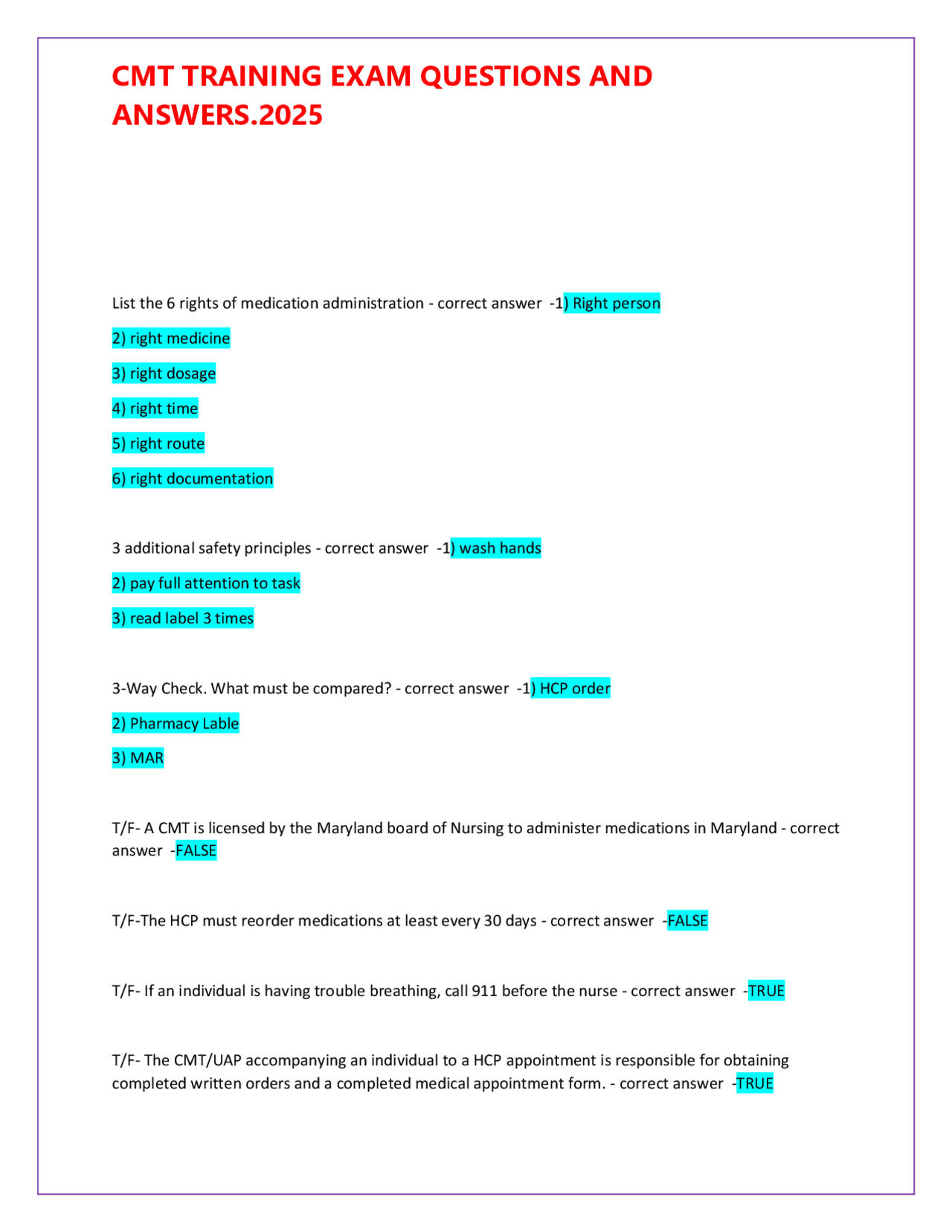 CMT TRAINING EXAM QUESTIONS AND ANSWERS. | Exams Training and ...