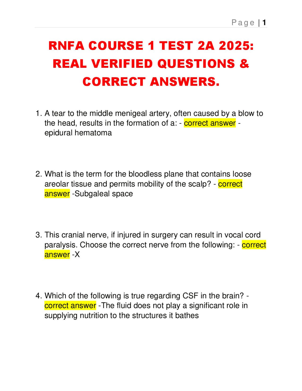RNFA COURSE 1 TEST 2A 2025: REAL VERIFIED QUESTIONS & CORRECT ANSWERS ...