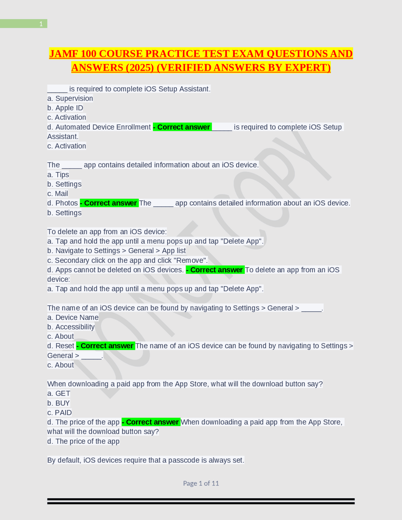 JAMF 100 COURSE PRACTICE TEST EXAM QUESTIONS AND ANSWERS (2025 ...