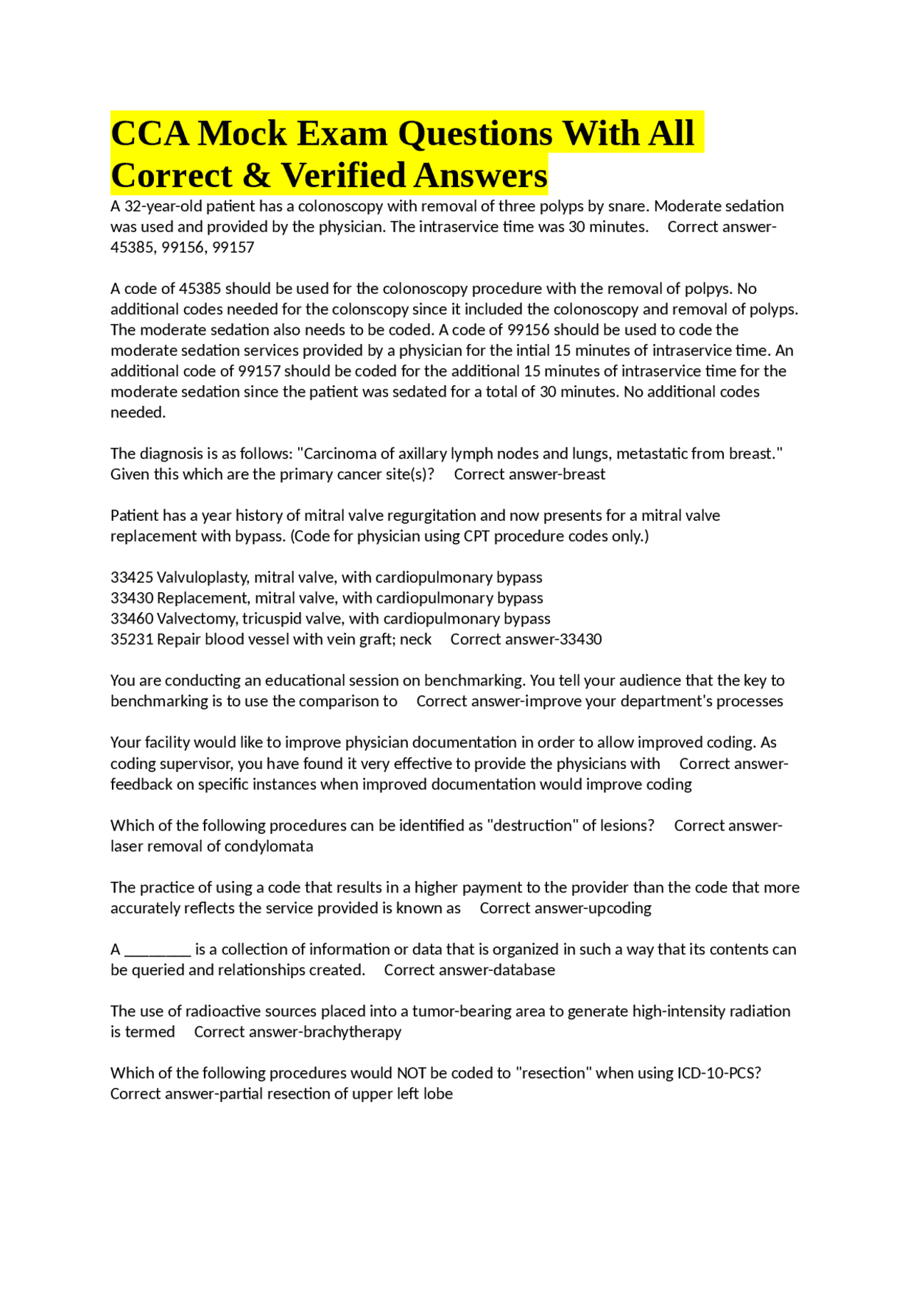 Medical Coding Practice Exam: Questions and Answers | Exams Public ...