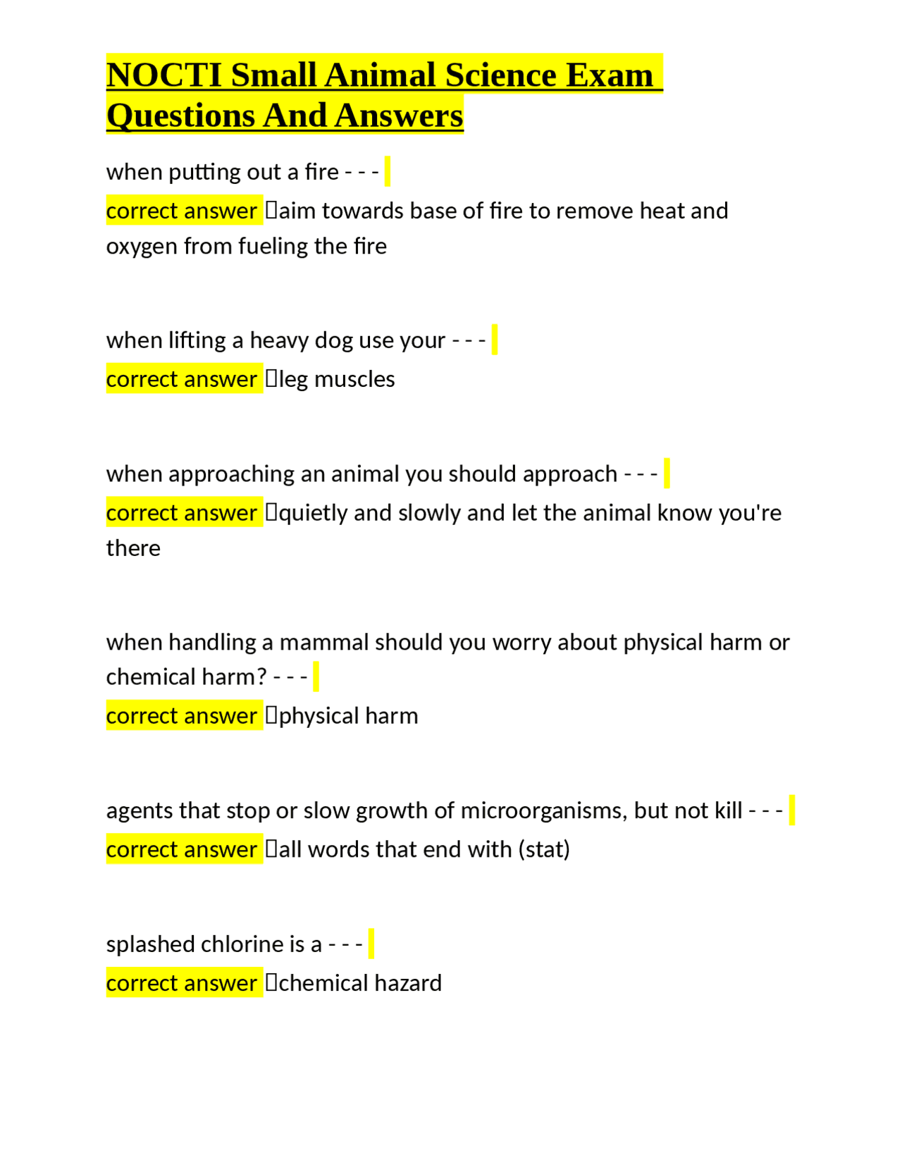 NOCTI Small Animal Science Exam Questions And Answers | Exams Animal ...