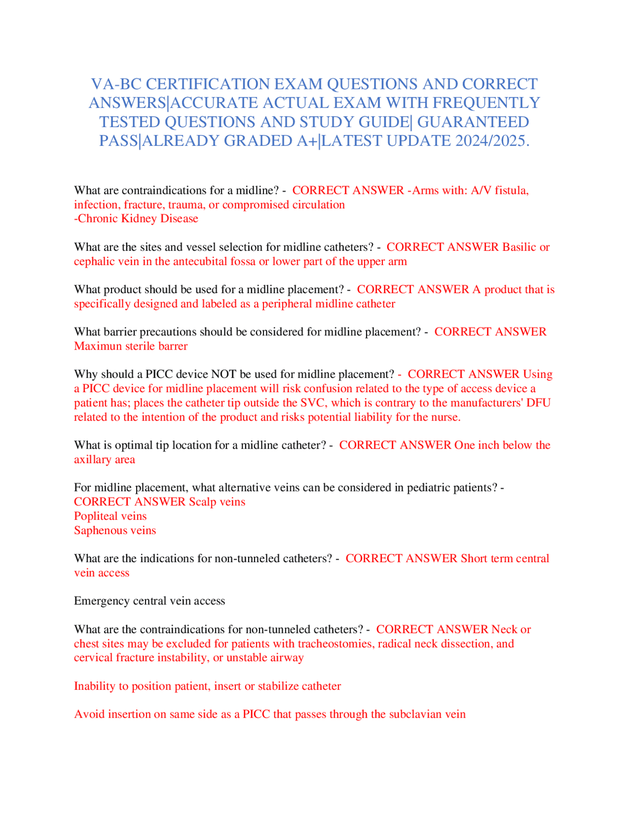 VA-BC CERTIFICATION EXAM QUESTIONS AND CORRECT ANSWERS|ACCURATE ACTUAL ...