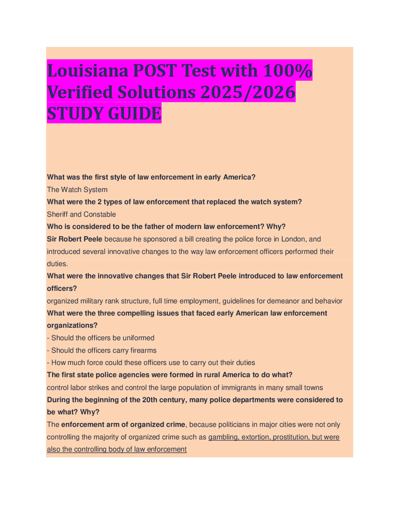 Louisiana POST Test with 100% Verified Solutions 2025/2026 STUDY GUIDE ...
