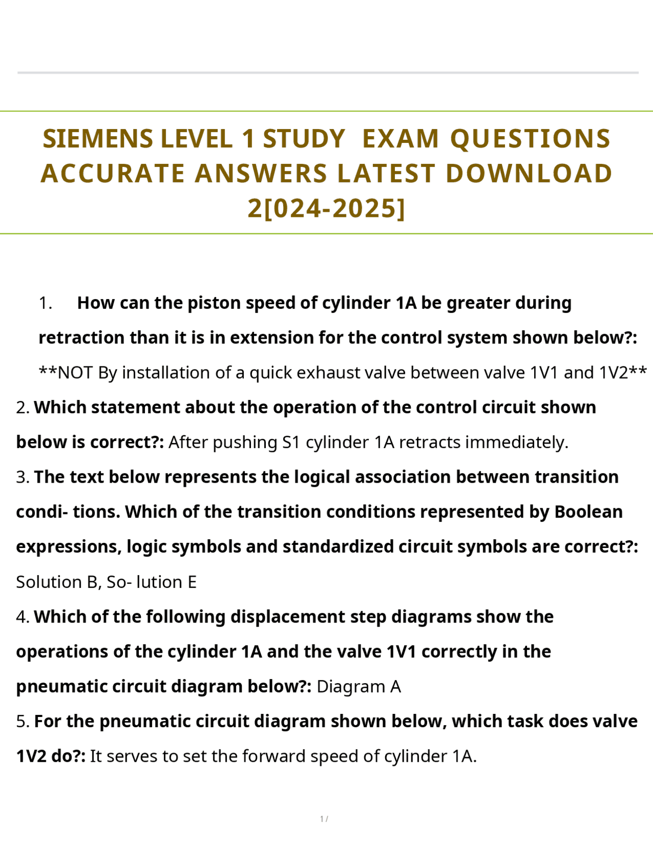 SIEMENS LEVEL 1 STUDY EXAM QUESTIONS ACCURATE ANSWERS LATEST DOWNLOAD 2 ...