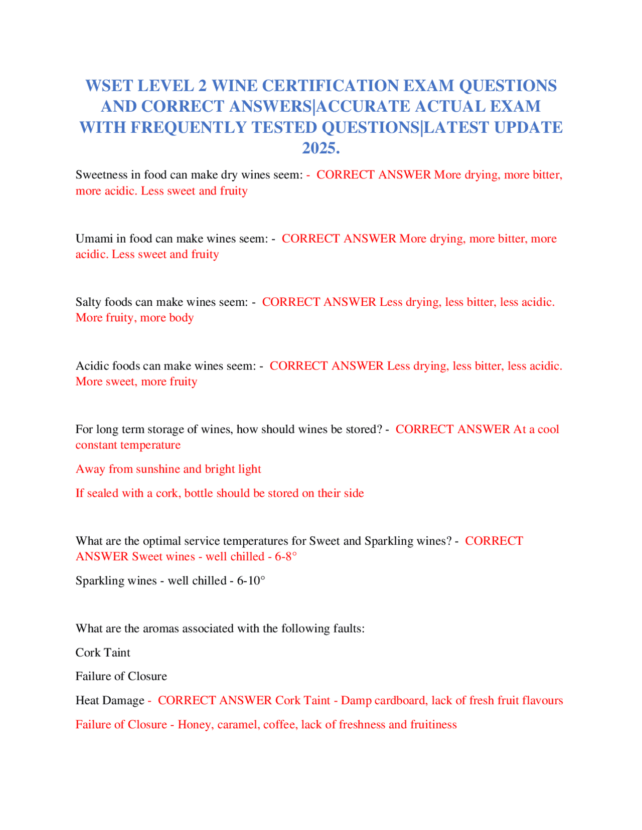 WSET LEVEL 2WINE CERTIFICATION QUESTIONS AND CORRECT ANSWERS VERIFIED ...