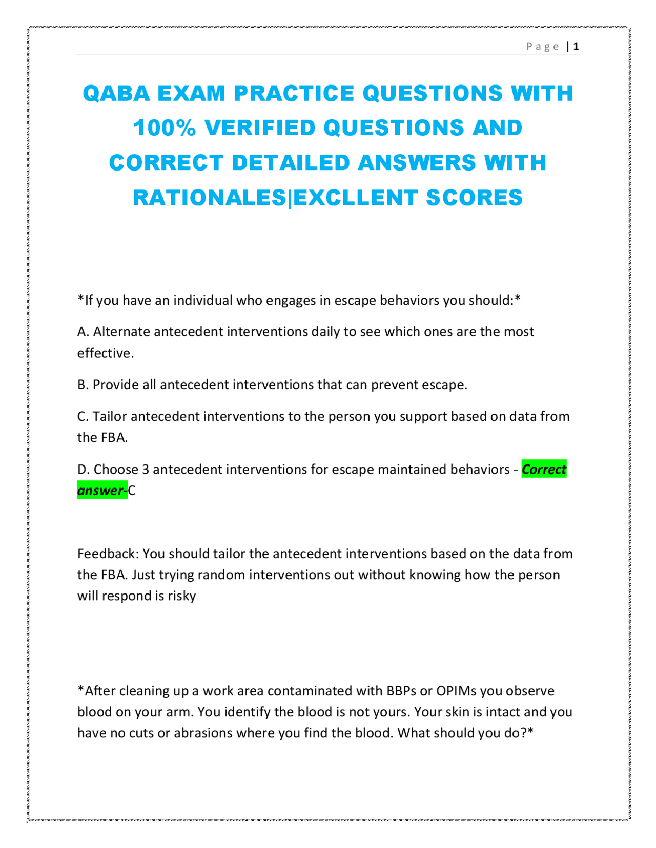 QABA Exam Practice Questions: Verified Questions and Answers with ...