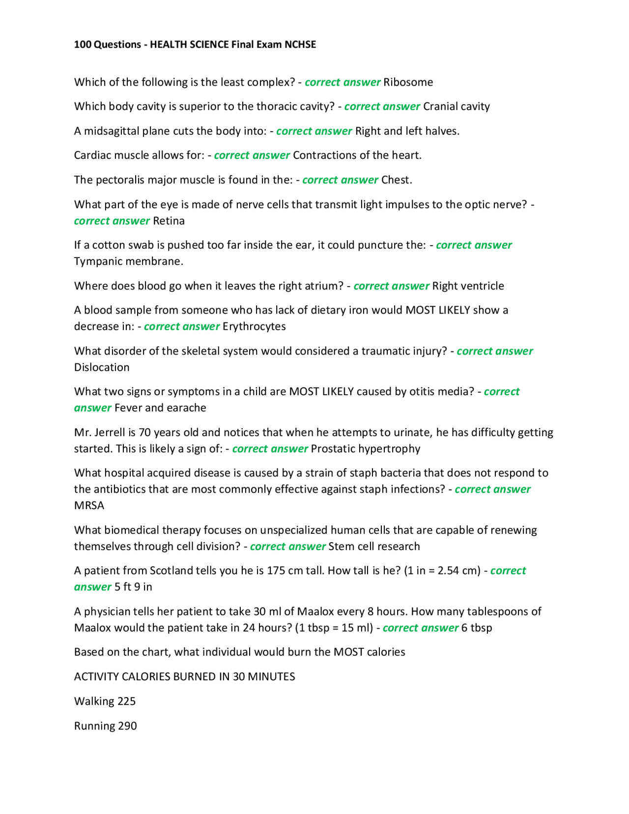 Health Science – Final Exam NCHSE Preparation (100 Practice Questions ...