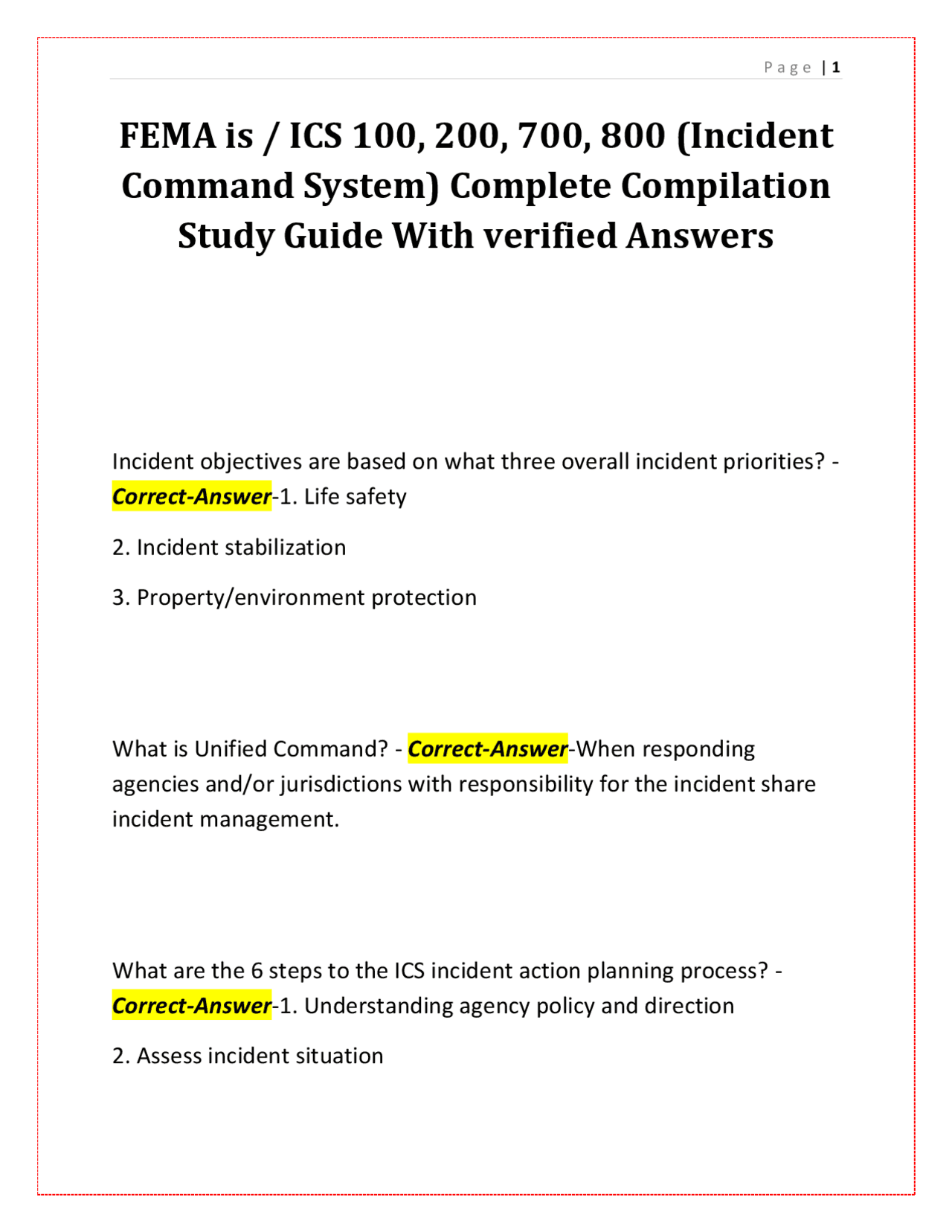FEMA is / ICS 100, 200, 700, 800 (Incident Command System)Complete ...