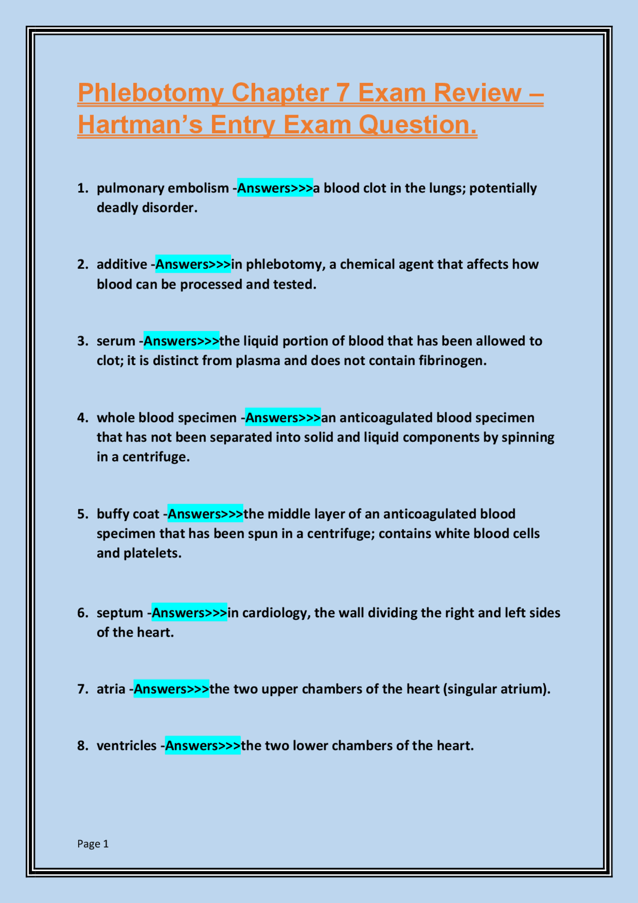 Phlebotomy Chapter 7 Exam Review – Hartman’s Entry Exam Question ...