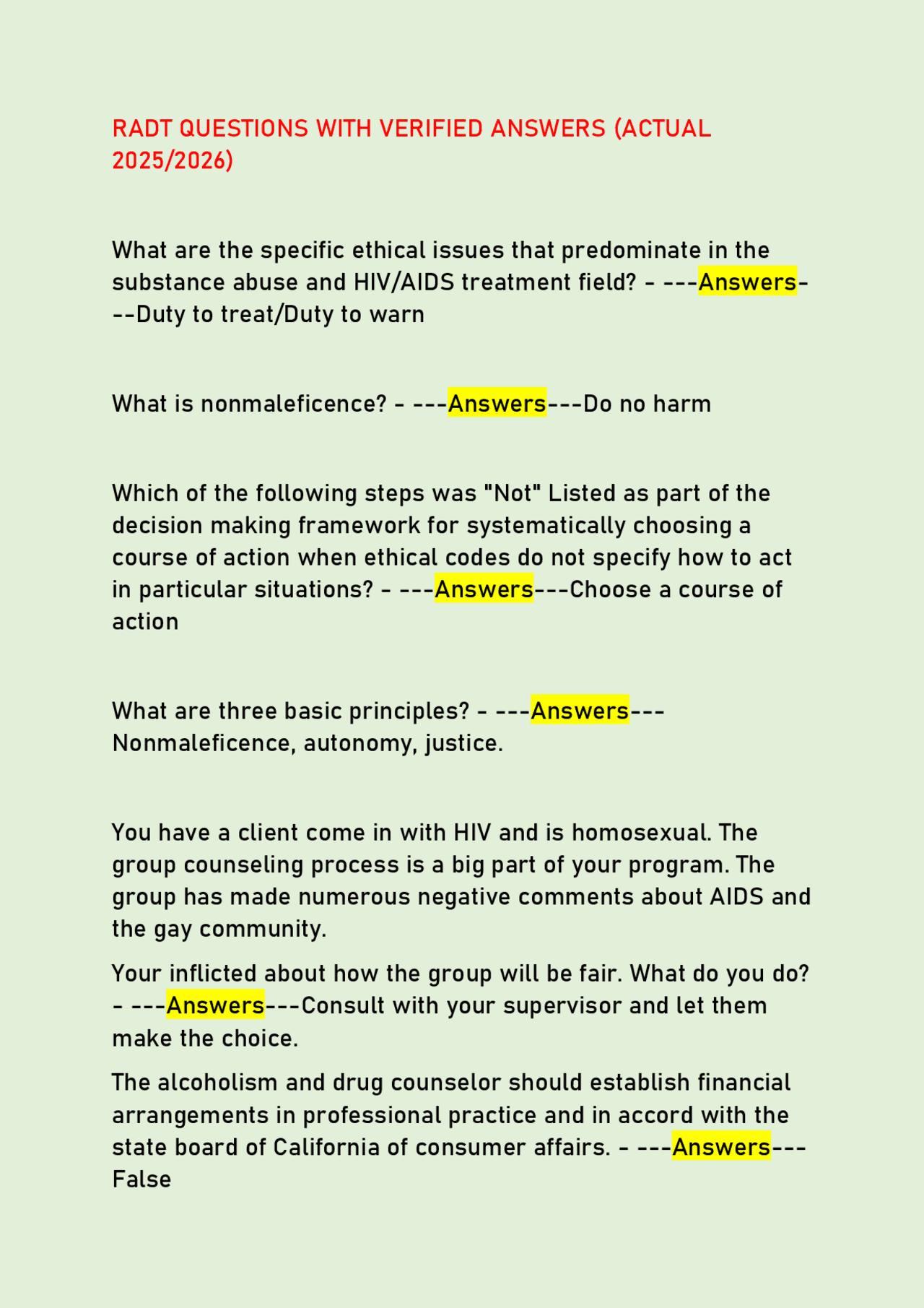 RADT QUESTIONS WITH VERIFIED ANSWERS (ACTUAL 2025/2026) | Exams Nursing ...