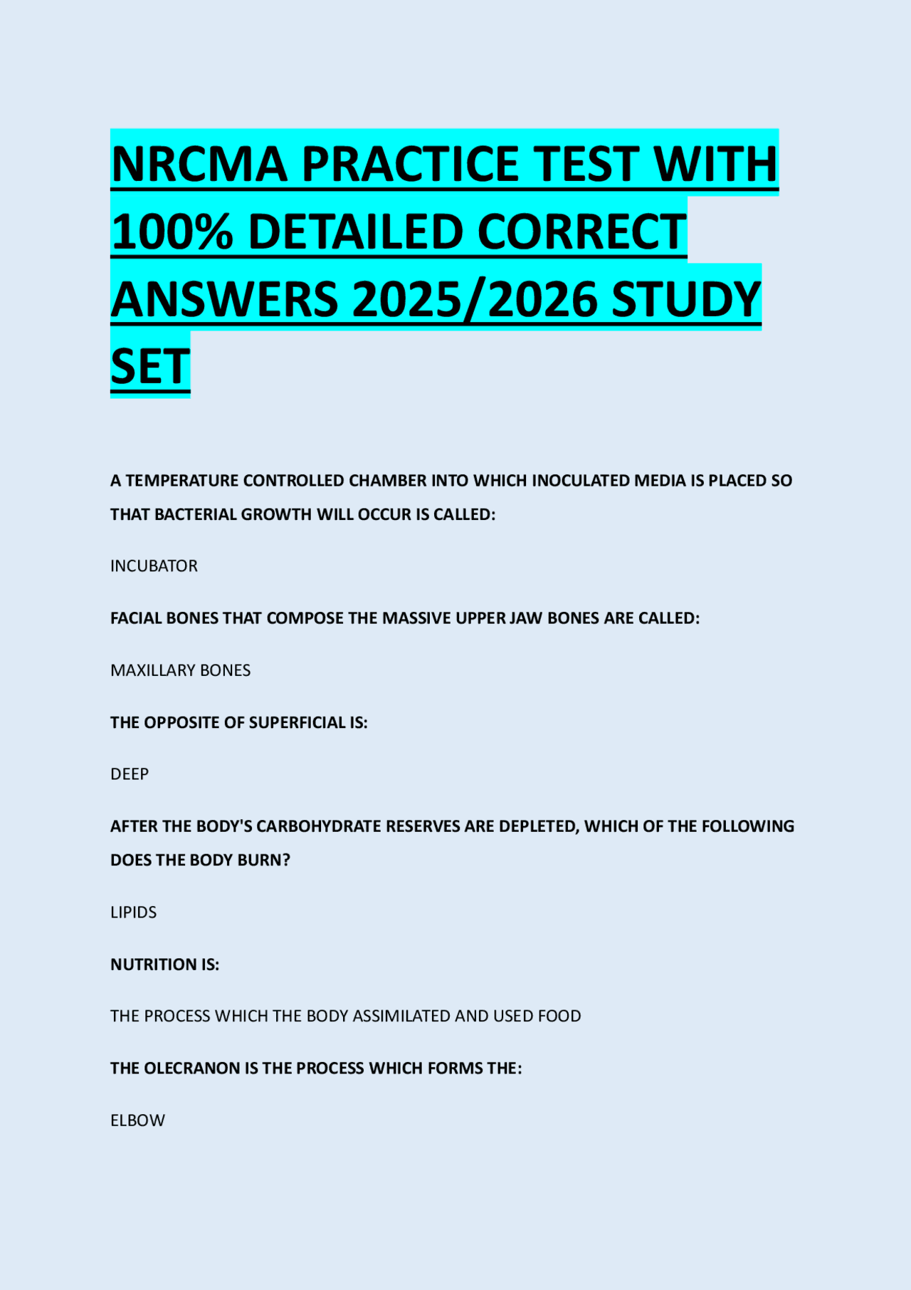 NRCMA PRACTICE TEST WITH 100% DETAILED CORRECT ANSWERS 2025/2026 STUDY ...