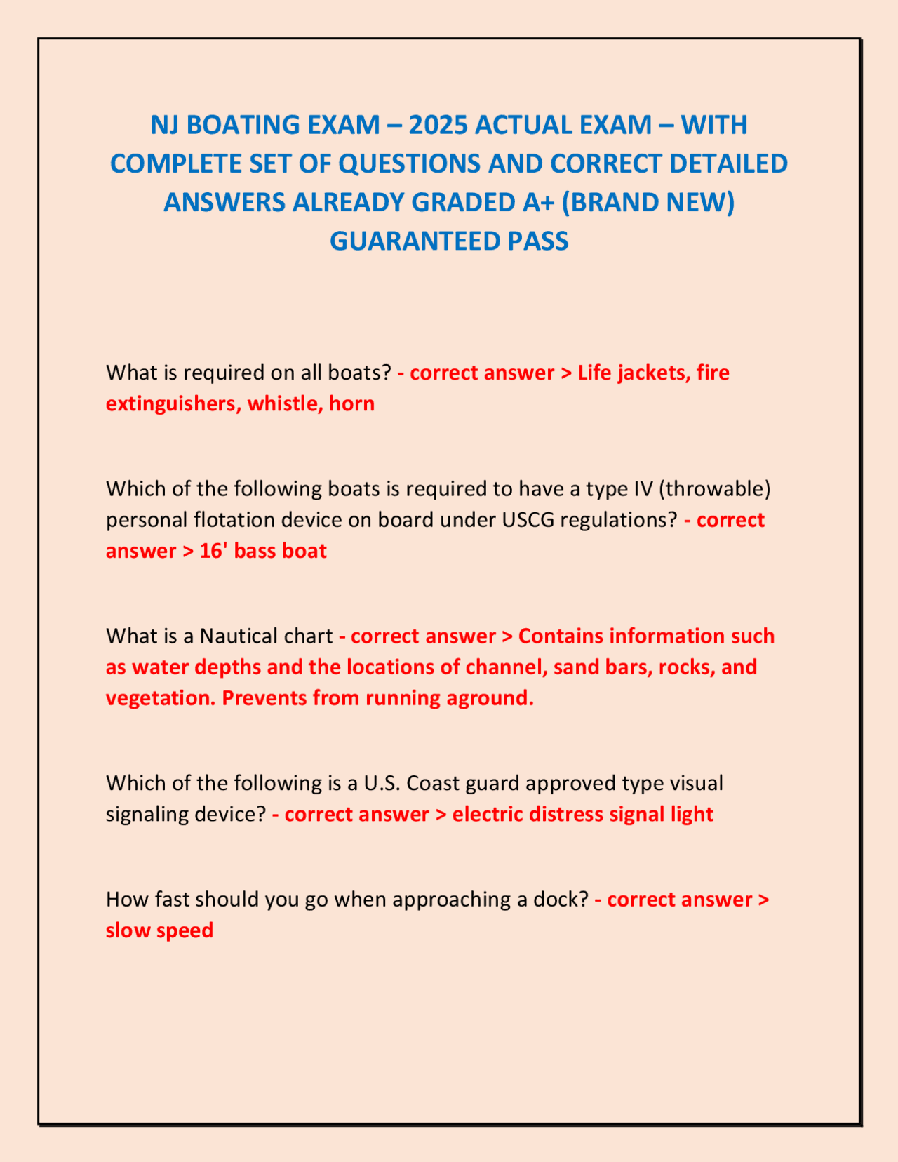NJ Boating Exam: Comprehensive Guide with Questions and Answers | Exams ...