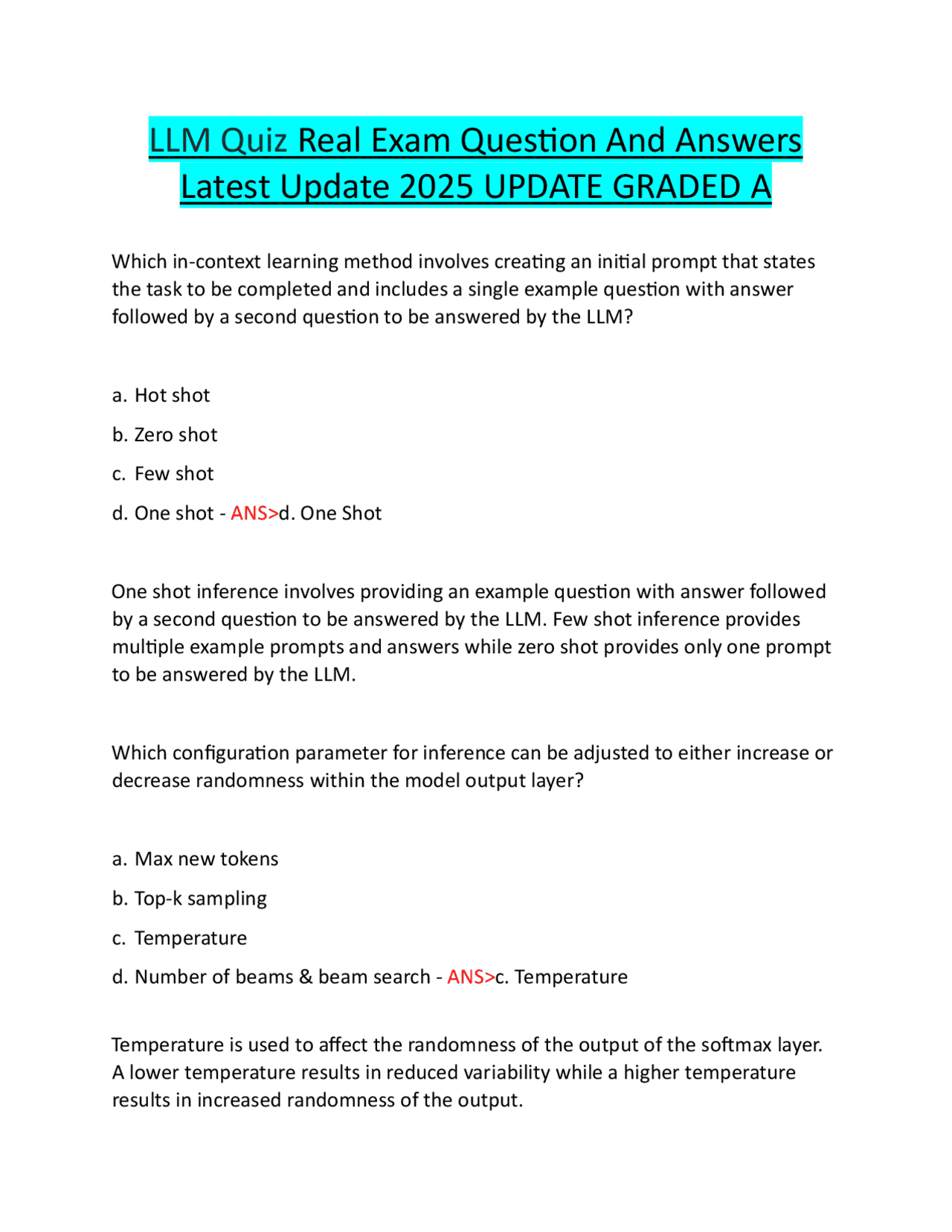 LLM Quiz Real Exam Question And Answers Latest Update 2025 UPDATE ...