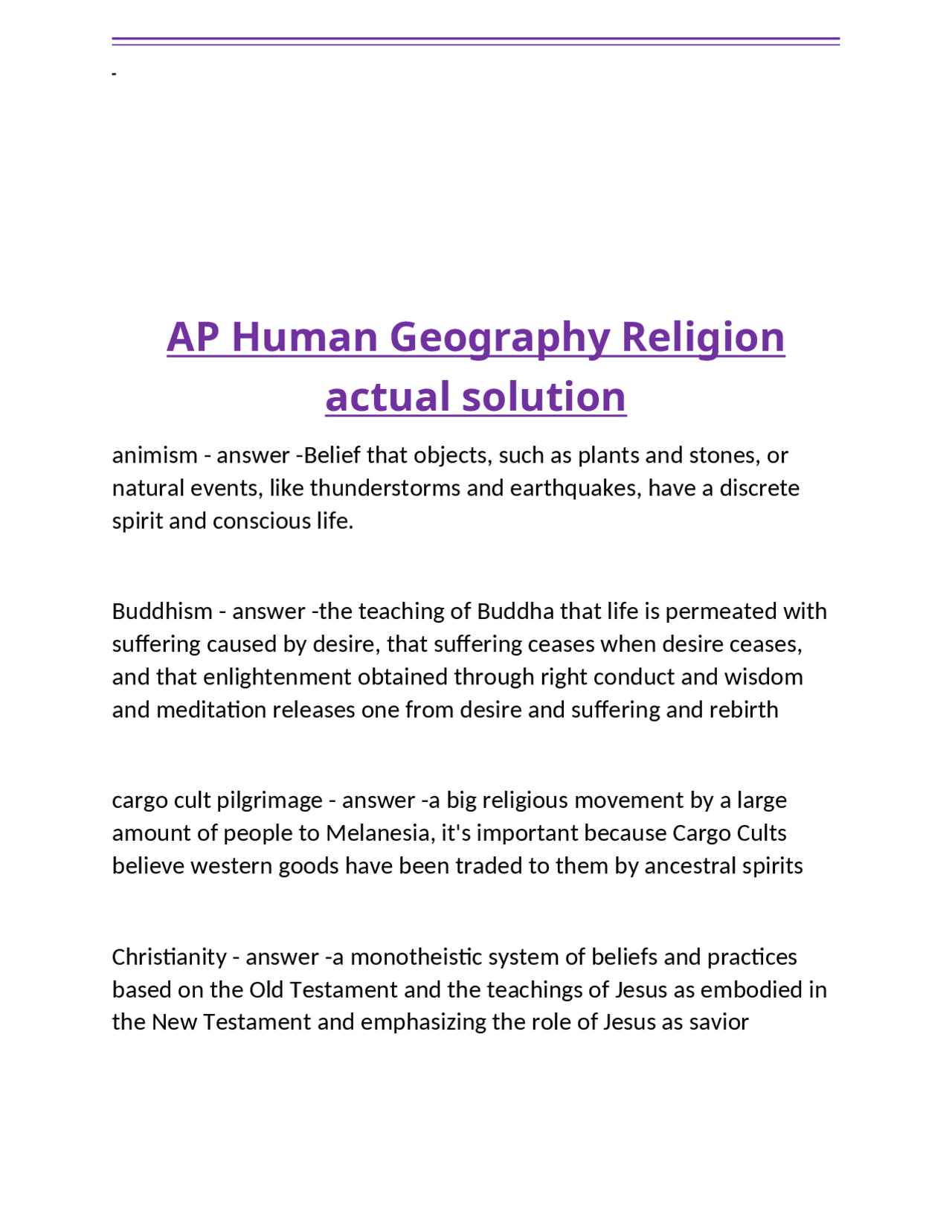 AP Human Geography Religion actual solution.docx | Exams Nursing | Docsity