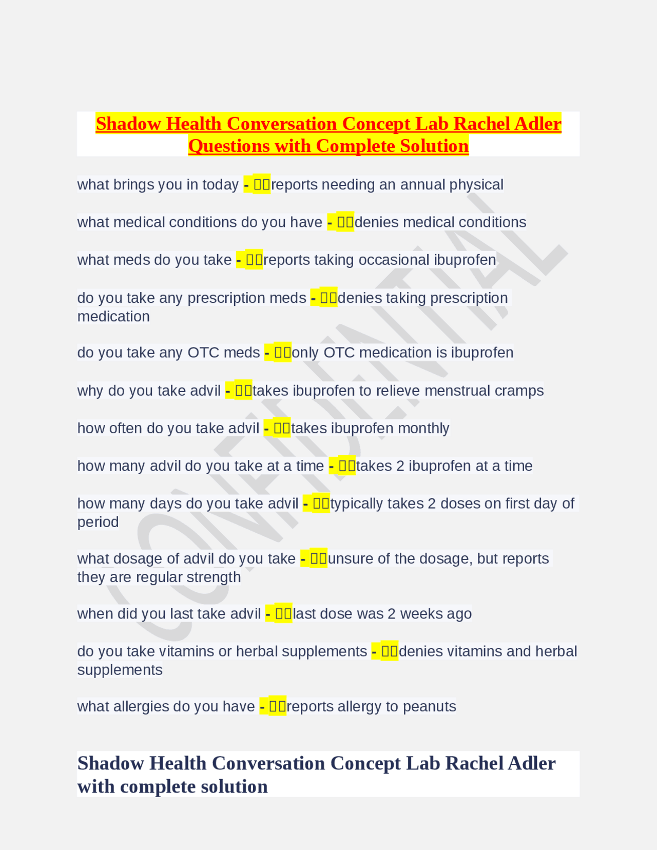 Shadow Health Conversation Concept Lab Rachel Adler Questions with ...