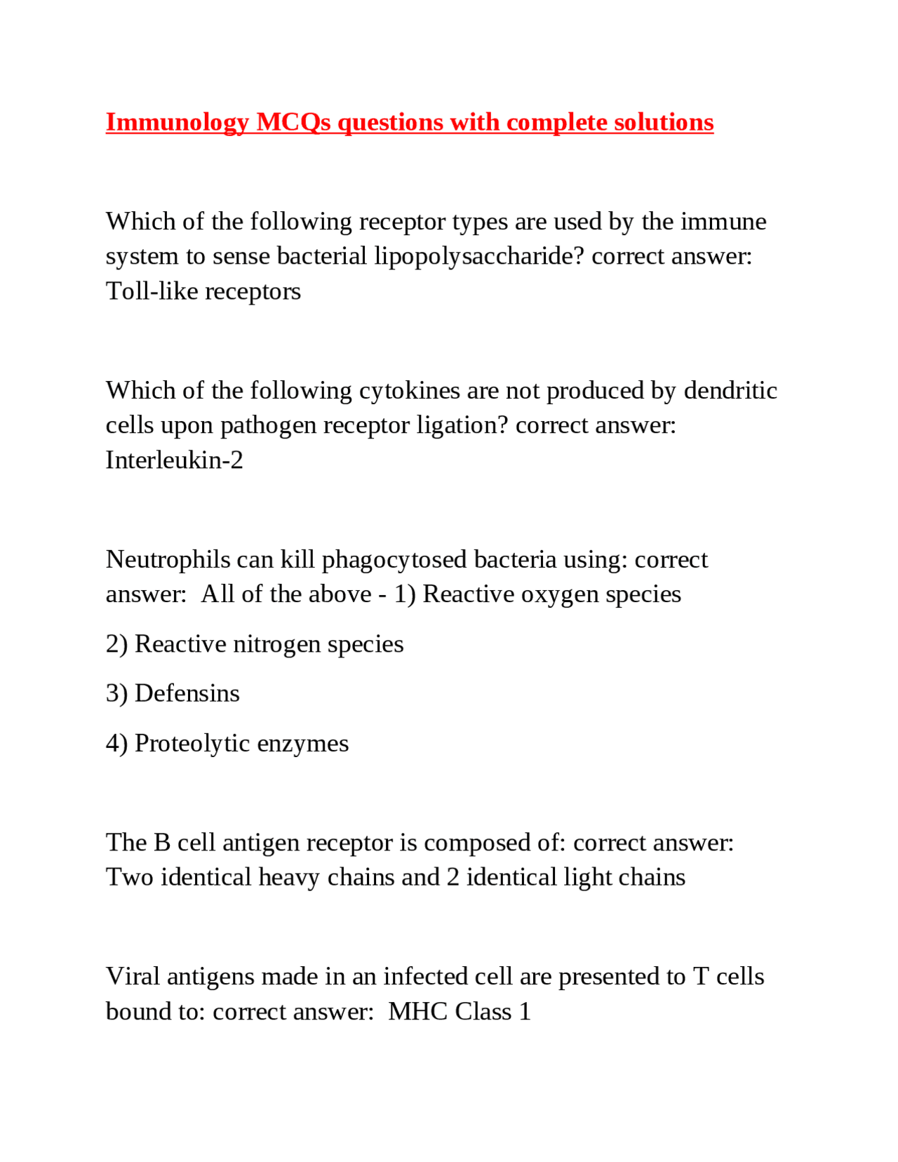 Immunology MCQ TESTS QUESTIONS AND ANSWERS (ANSWERS WITH WELL EXPLAINED ...