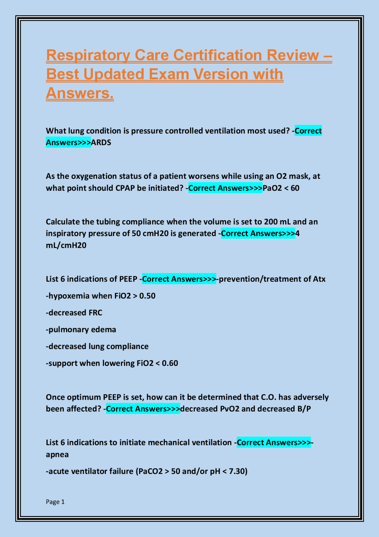 Respiratory Care Certification Review – Best Updated Exam Version with ...