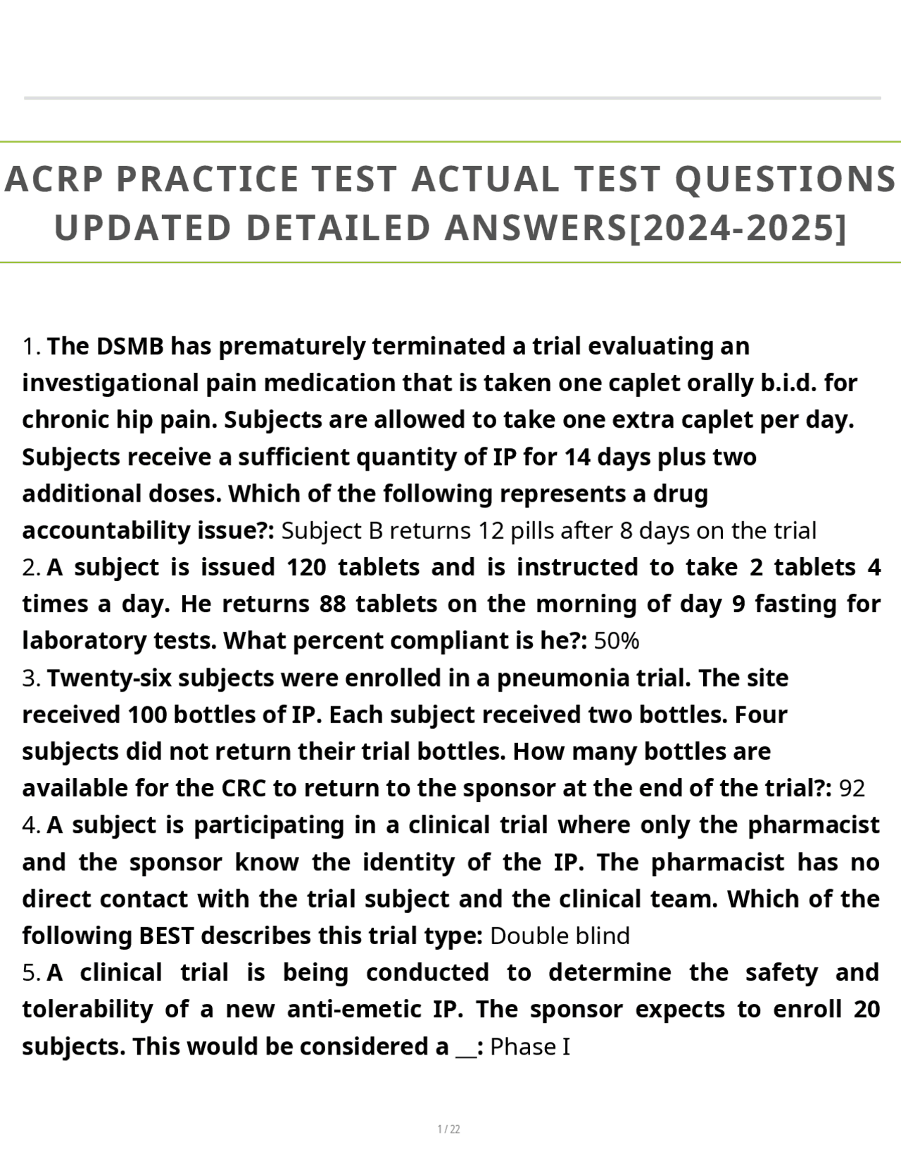 ACRP PRACTICE TEST ACTUAL TEST QUESTIONS UPDATED DETAILED ANSWERS[2024 ...