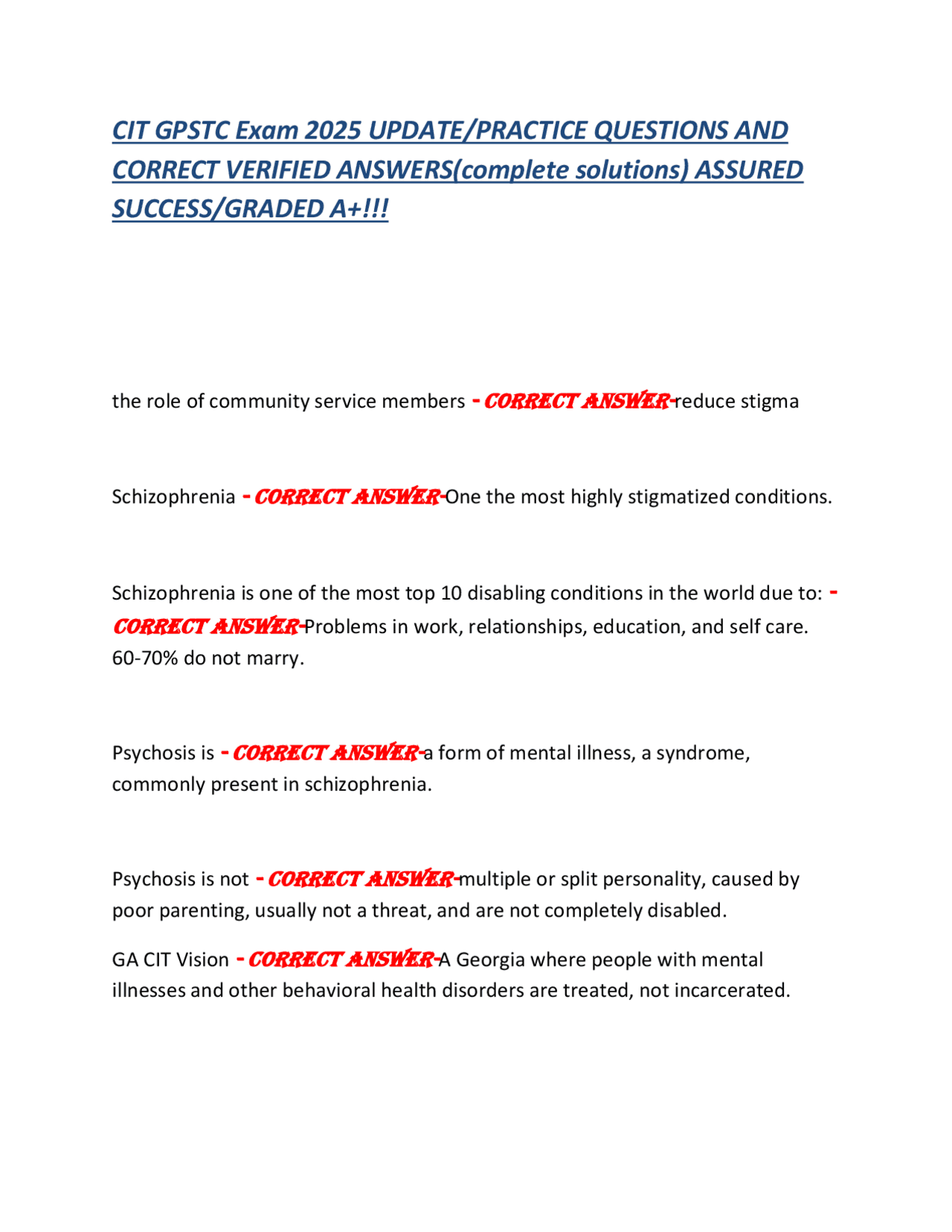 CIT GPSTC Exam 2025 UPDATE/PRACTICE QUESTIONS AND CORRECT VERIFIED ANSWERS(complete solut ...