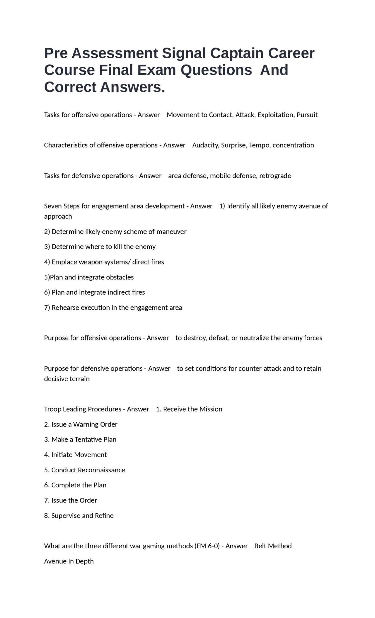 Pre Assessment Signal Captain Career Course Final Exam Questions And ...