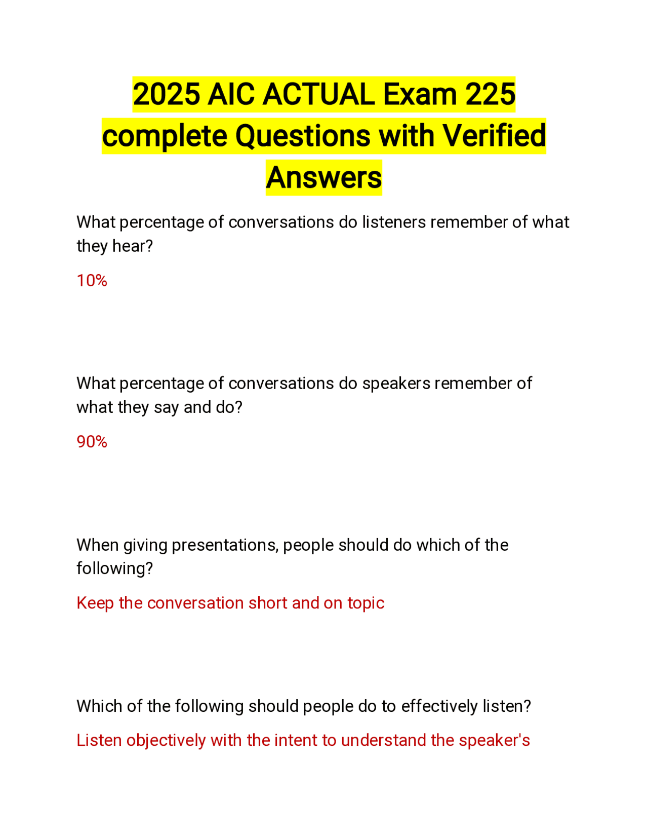 2025 AIC ACTUAL Exam 225 complete Questions with Verified Answers ...