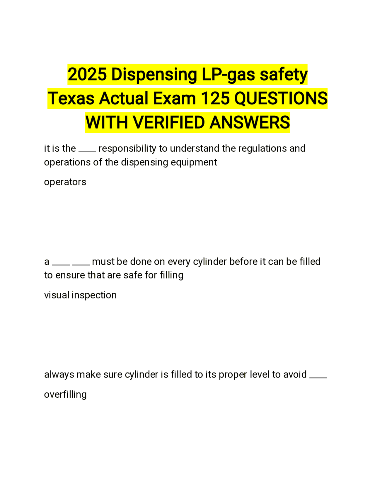 2025 Dispensing LP-gas safety Rules Texas Actual Exam 125 QUESTIONS ...