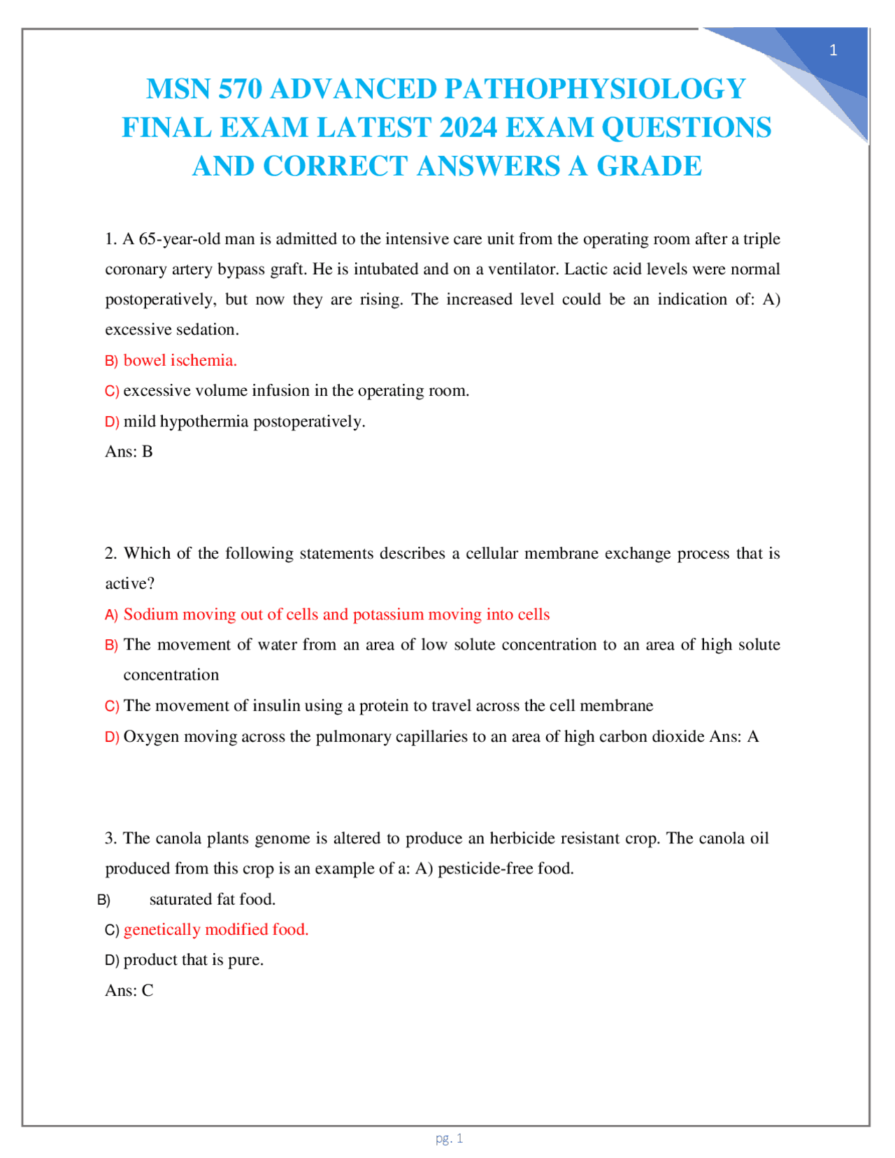 MSN 570 ADVANCED PATHOPHYSIOLOGY FINAL EXAM LATEST 2024 EXAM QUESTIONS ...