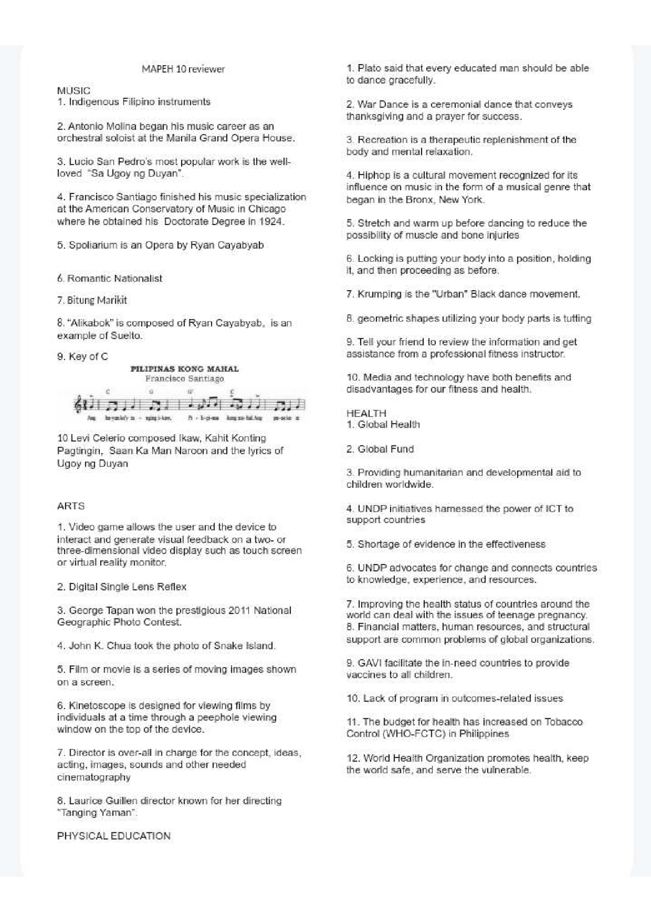 MAPEH QUARTER 3 REVIEWER NOTES | Lecture notes Visual Arts | Docsity