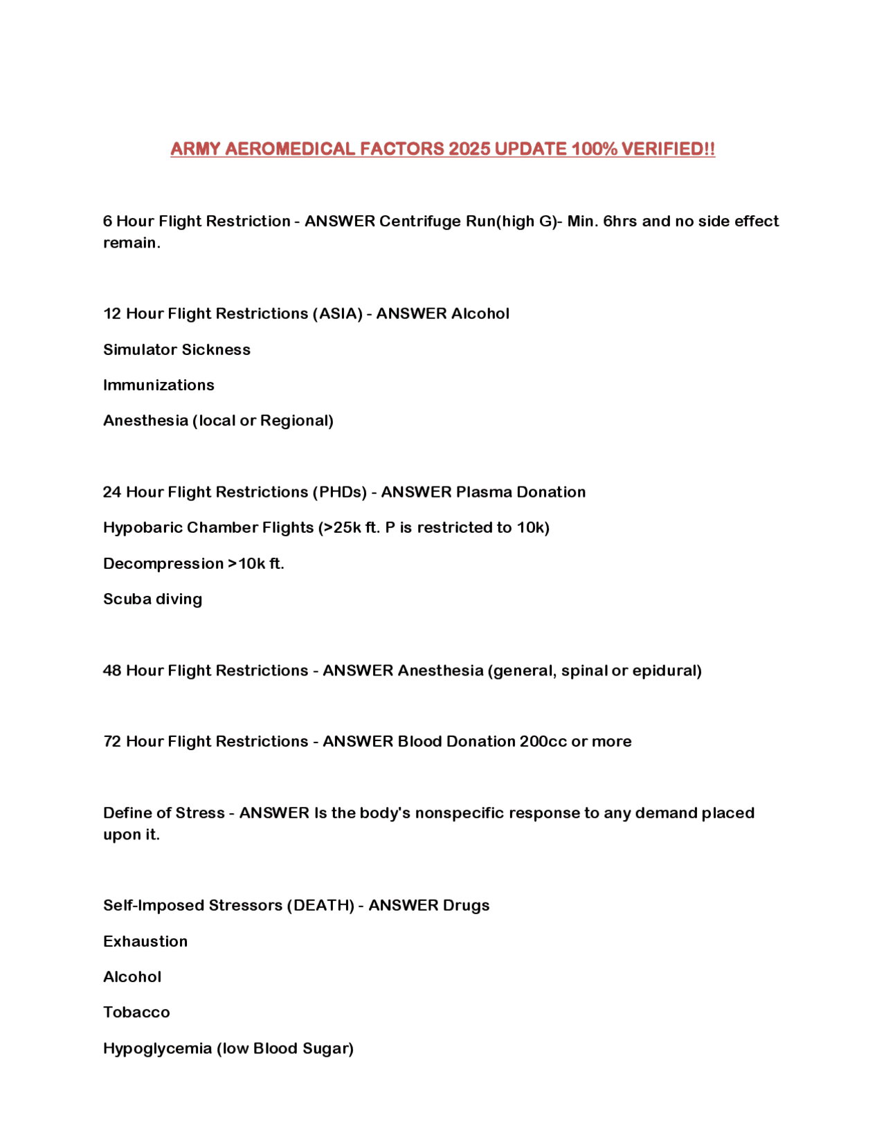 ARMY AEROMEDICAL FACTORS 2025 UPDATE 100% VERIFIED!! | Exams Advanced ...