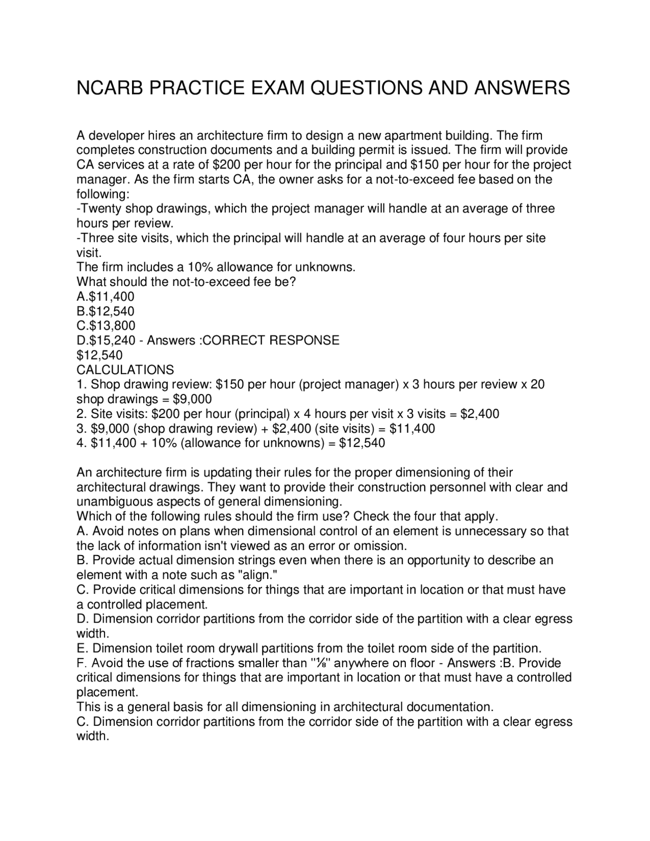 NCARB PRACTICE EXAM QUESTIONS AND ANSWERS | Exams Social Sciences | Docsity