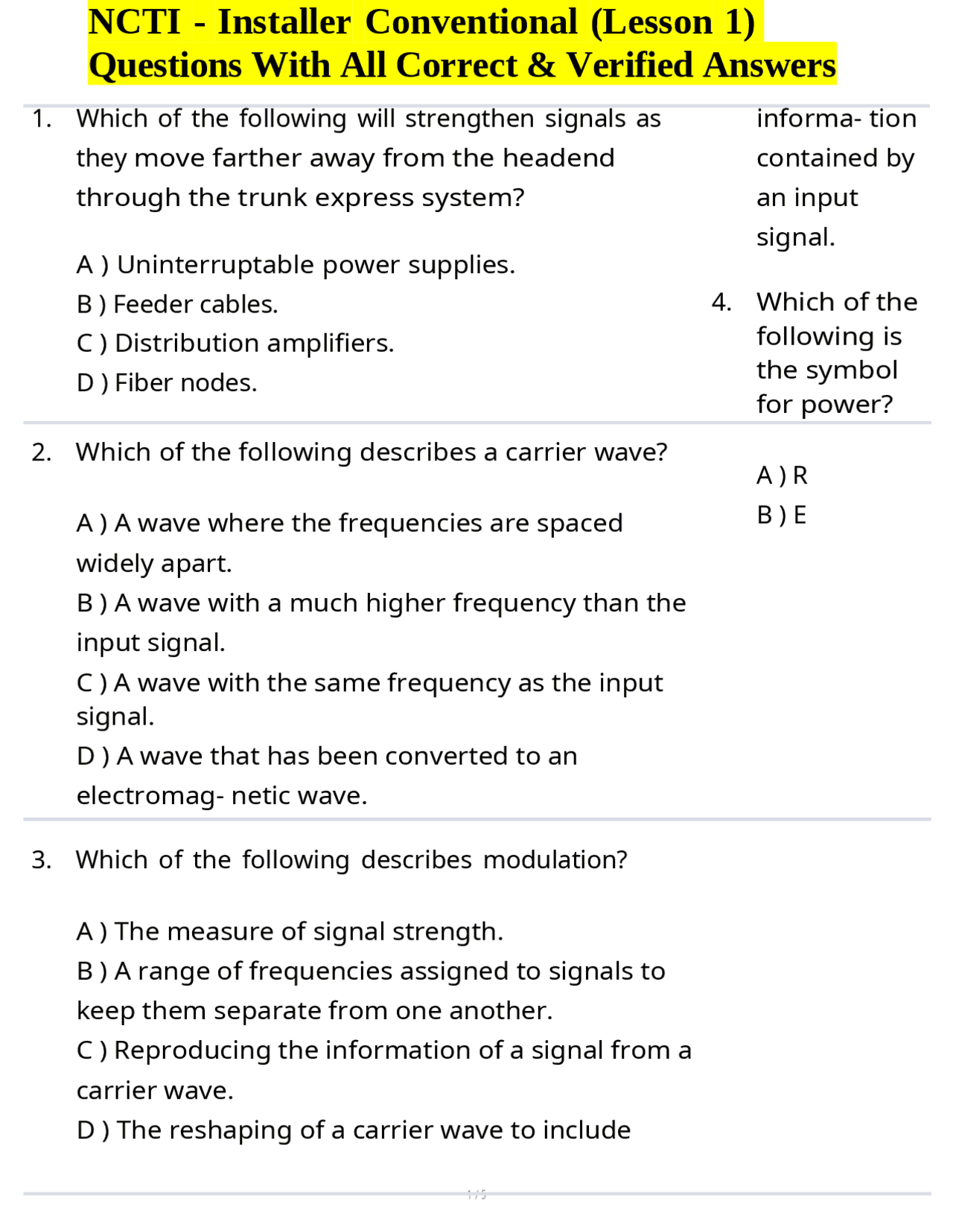 NCTI - Installer Conventional (Lesson 1) Questions With All Correct ...
