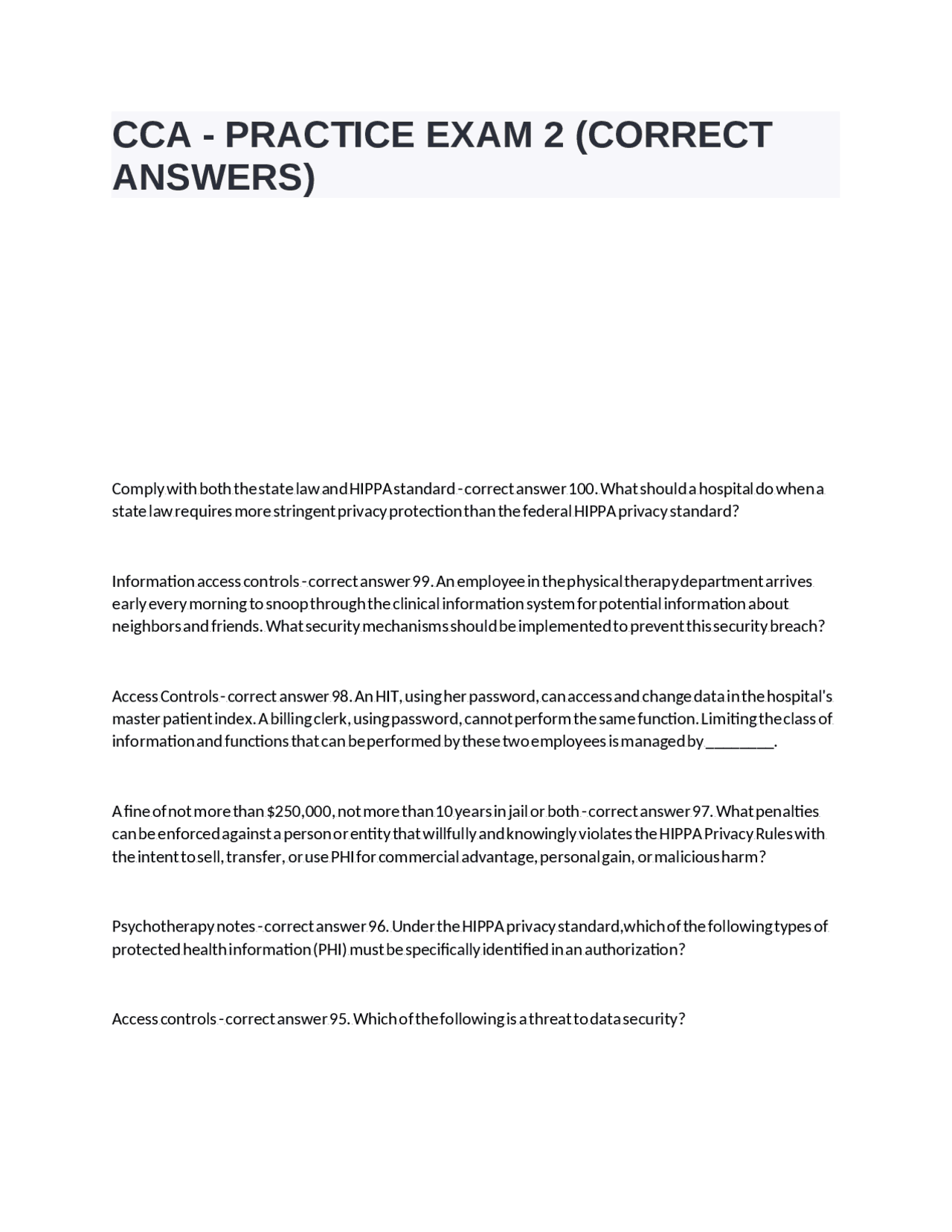 HIPAA and Healthcare Data Security: Practice Exam Questions and Answers ...