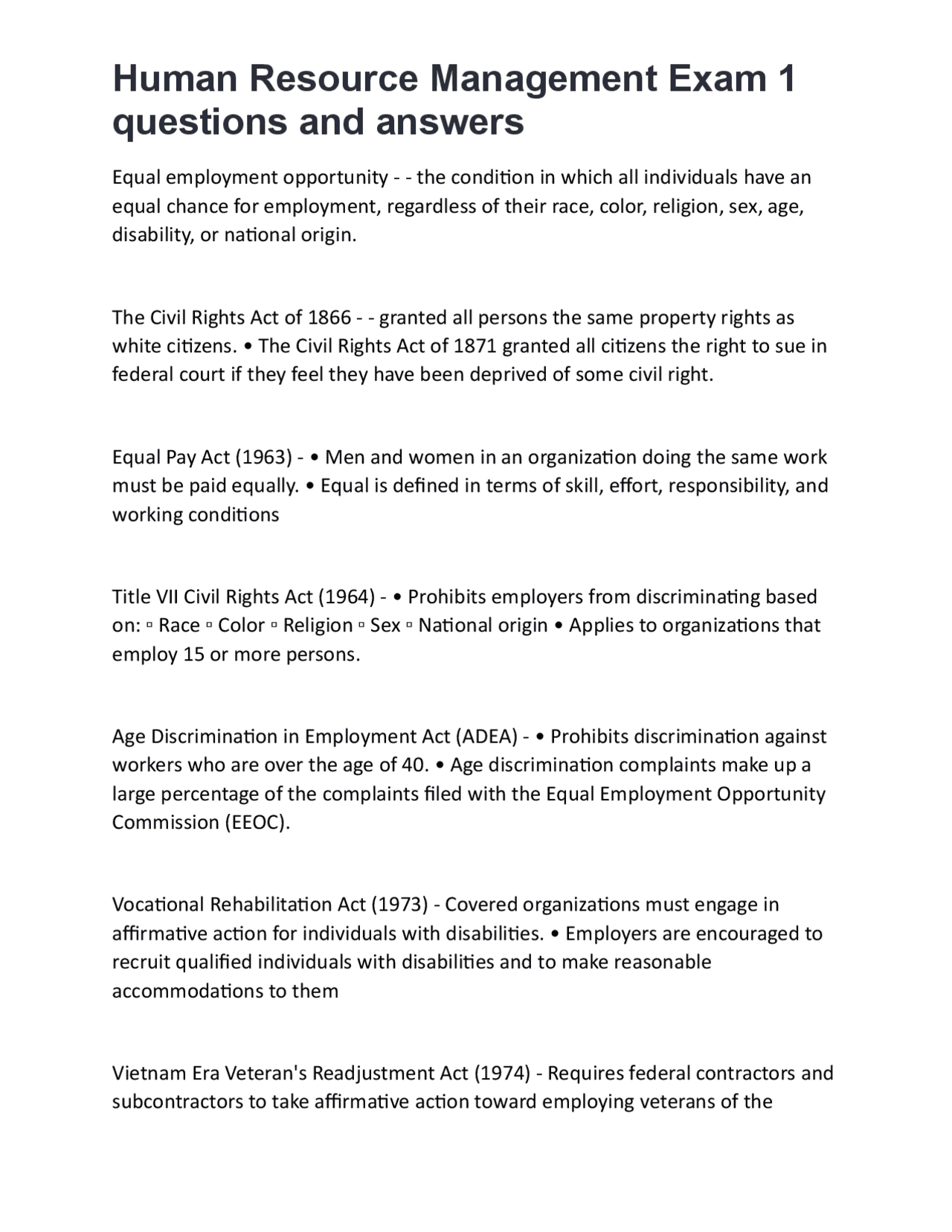 Human Resource Management Exam 1 questions and answers | Exams Human ...