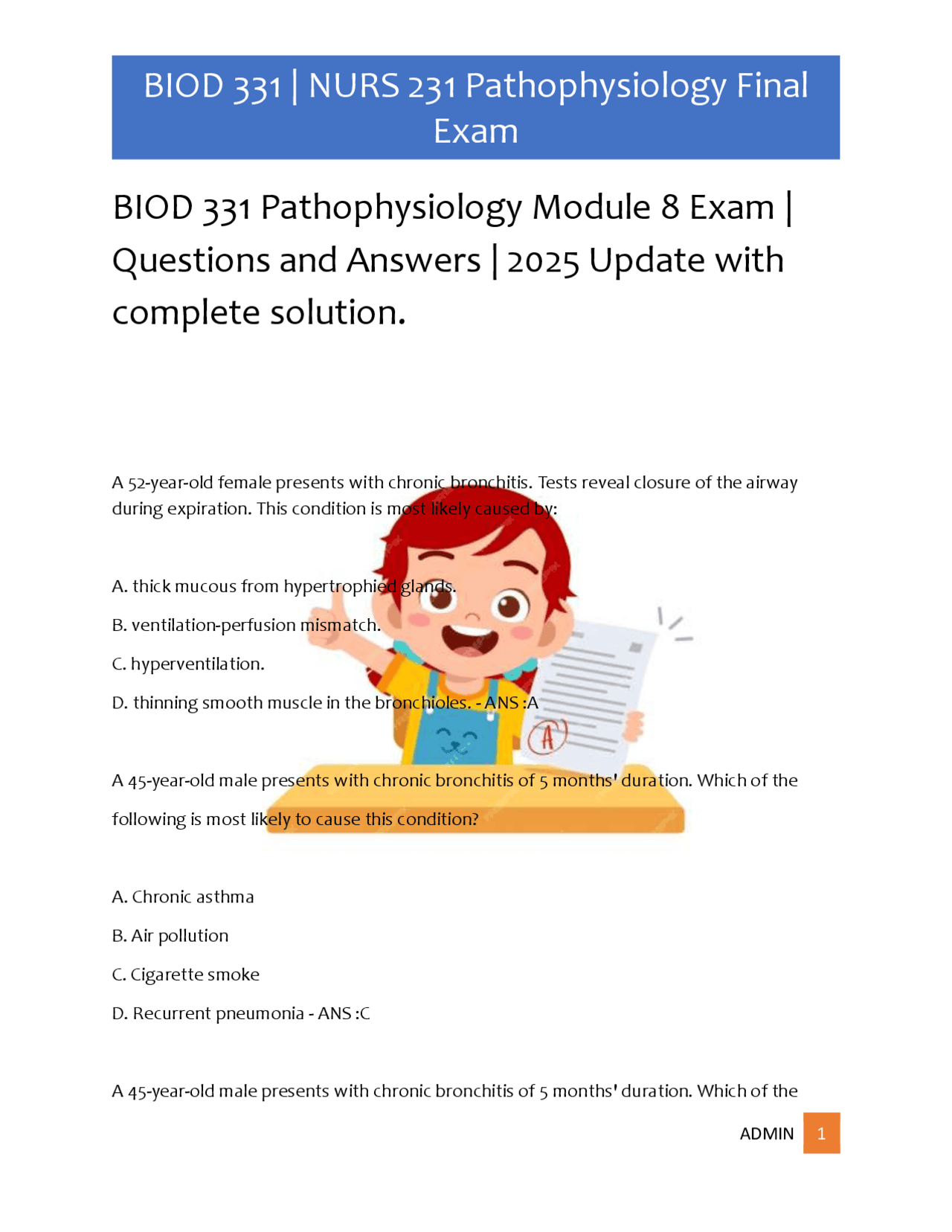 BIOD 331 Pathophysiology Module 8 Exam | Questions and Answers | 2025 ...