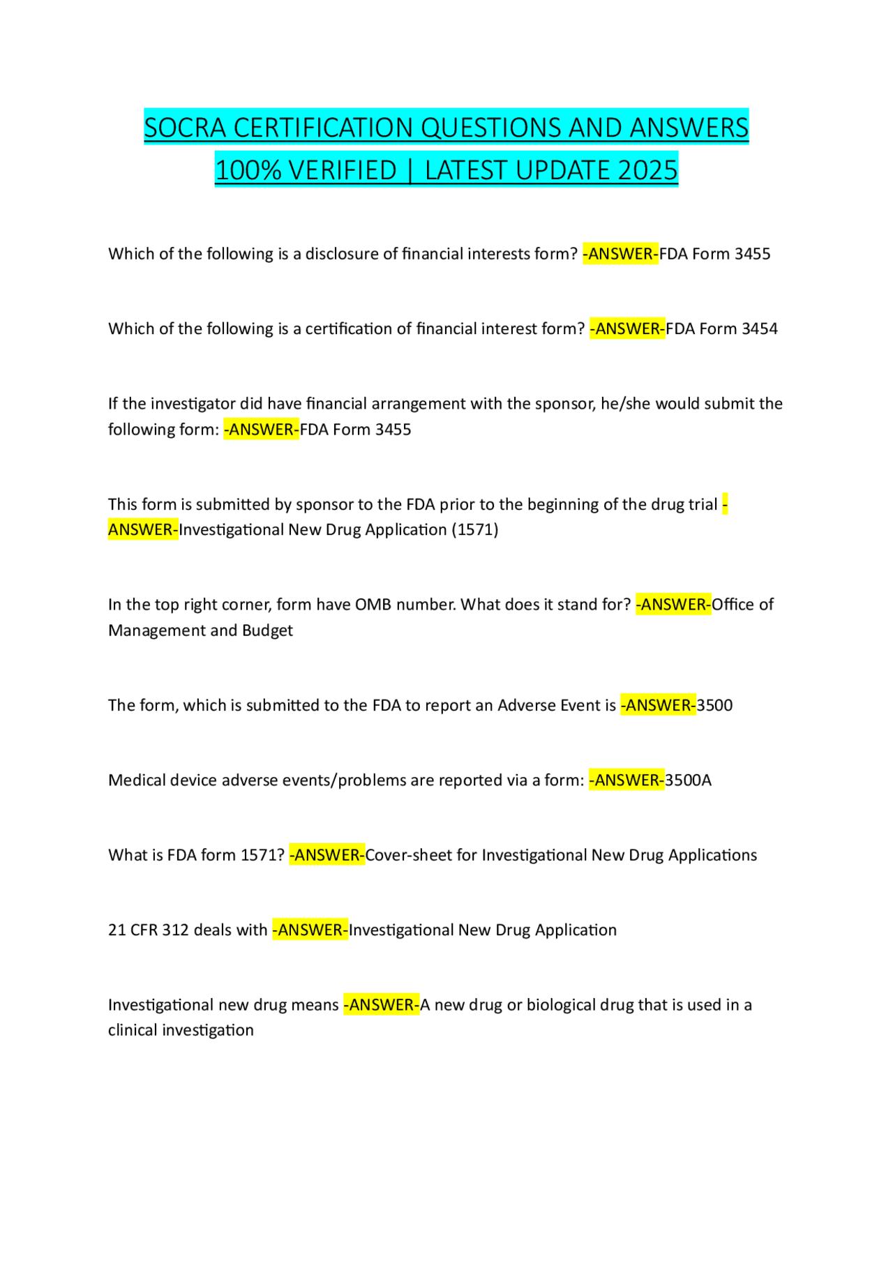 SOCRA Certification: FDA Regulations and Clinical Trial Q&A | Exams ...