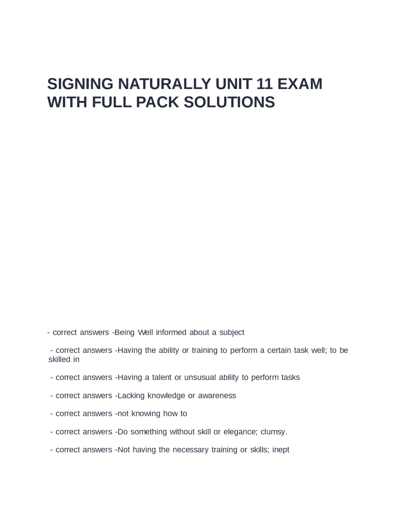 SIGNING NATURALLY UNIT 11 EXAM WITH FULL PACK SOLUTIONS | Exams ...