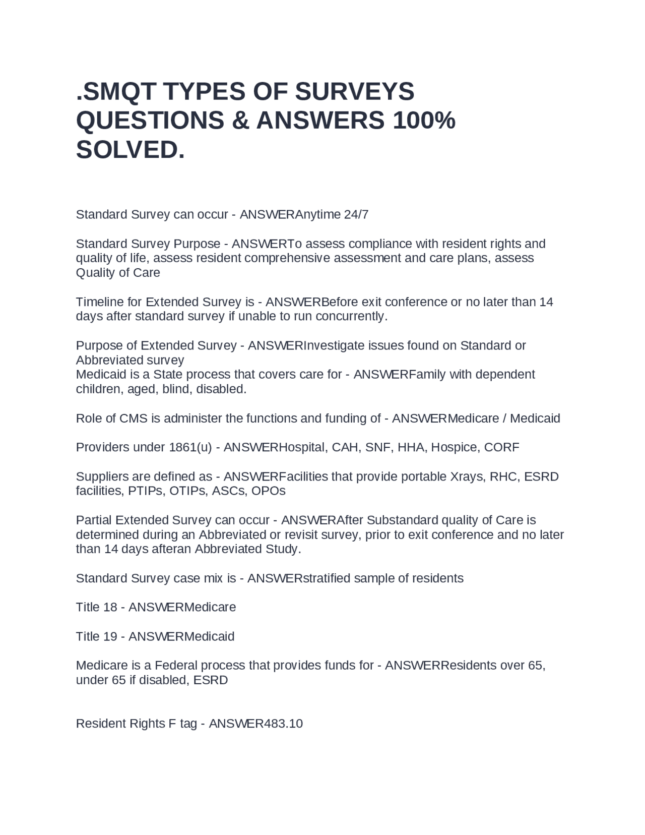 .SMQT TYPES OF SURVEYS QUESTIONS & ANSWERS 100% SOLVED. | Exams Survey ...