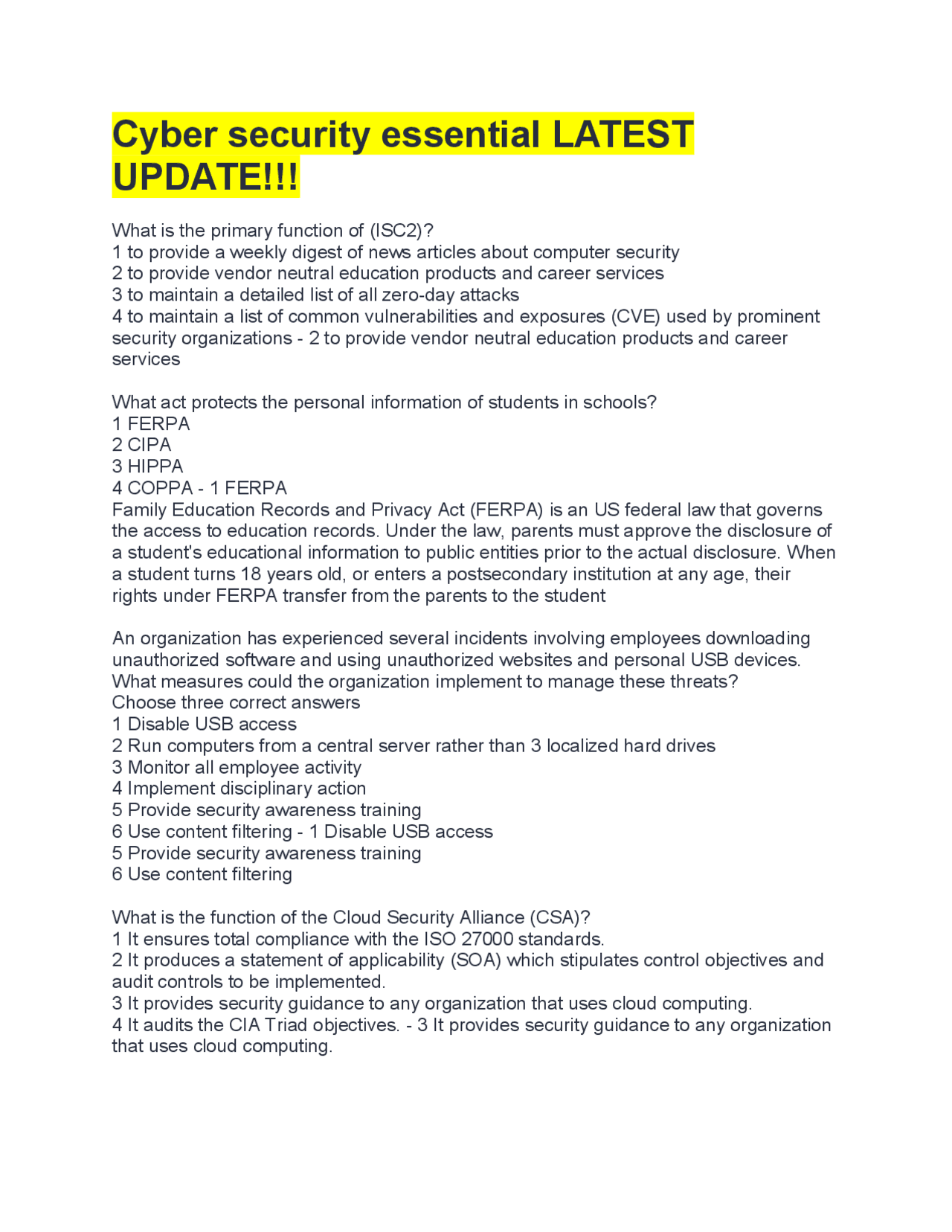 Cybersecurity Essentials: Multiple Choice Questions and Answers | Exams ...