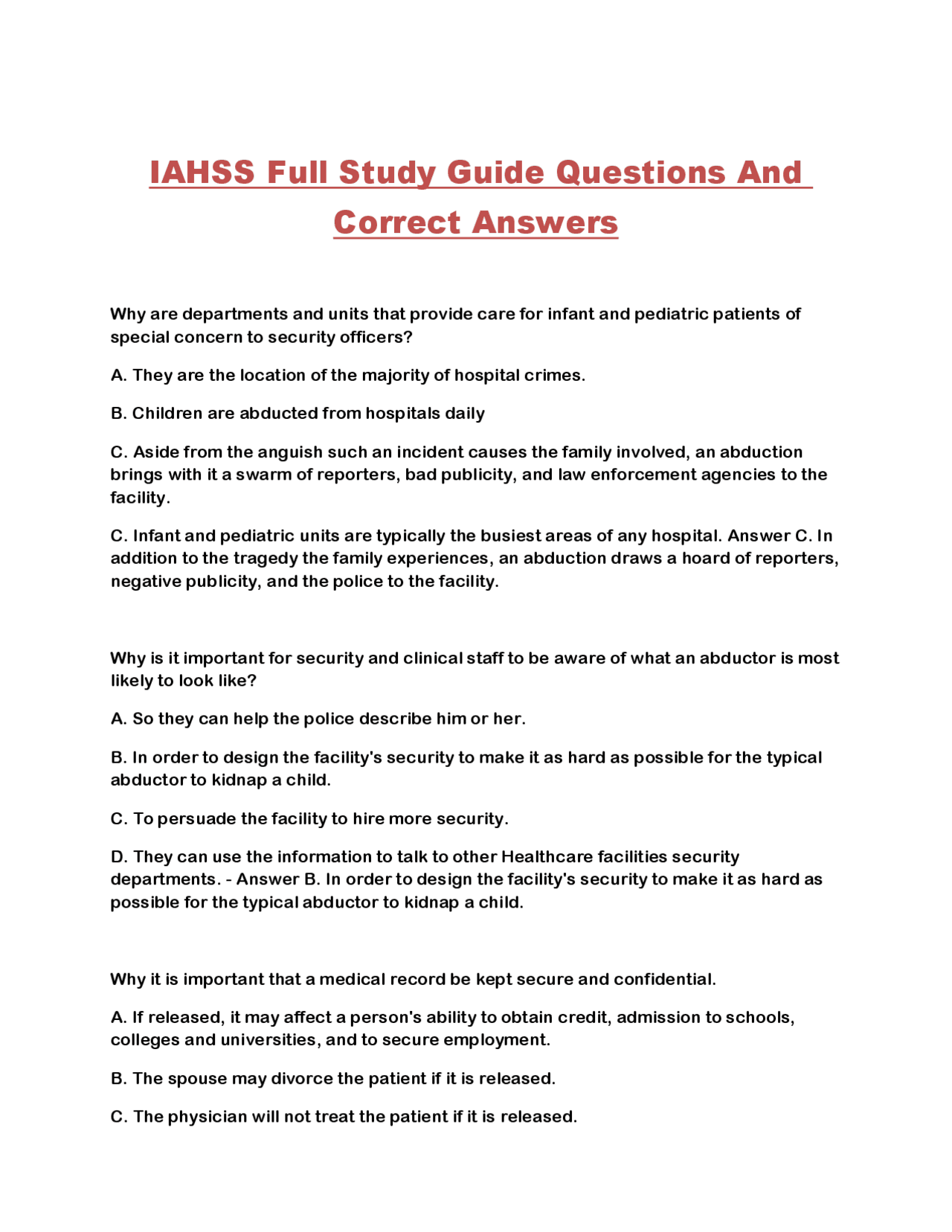 IAHSS Full Study Guide Questions And Correct Answers | Exams Advanced ...