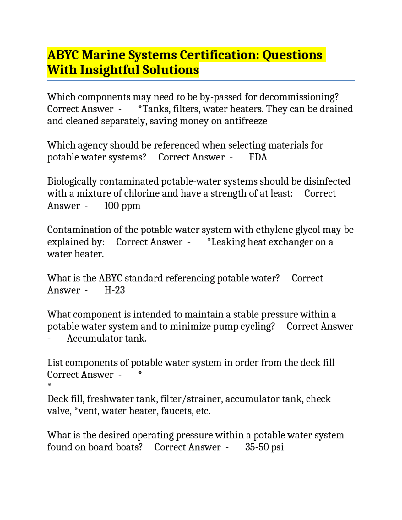 ABYC Marine Systems Certification: Questions and Answers | Exams ...