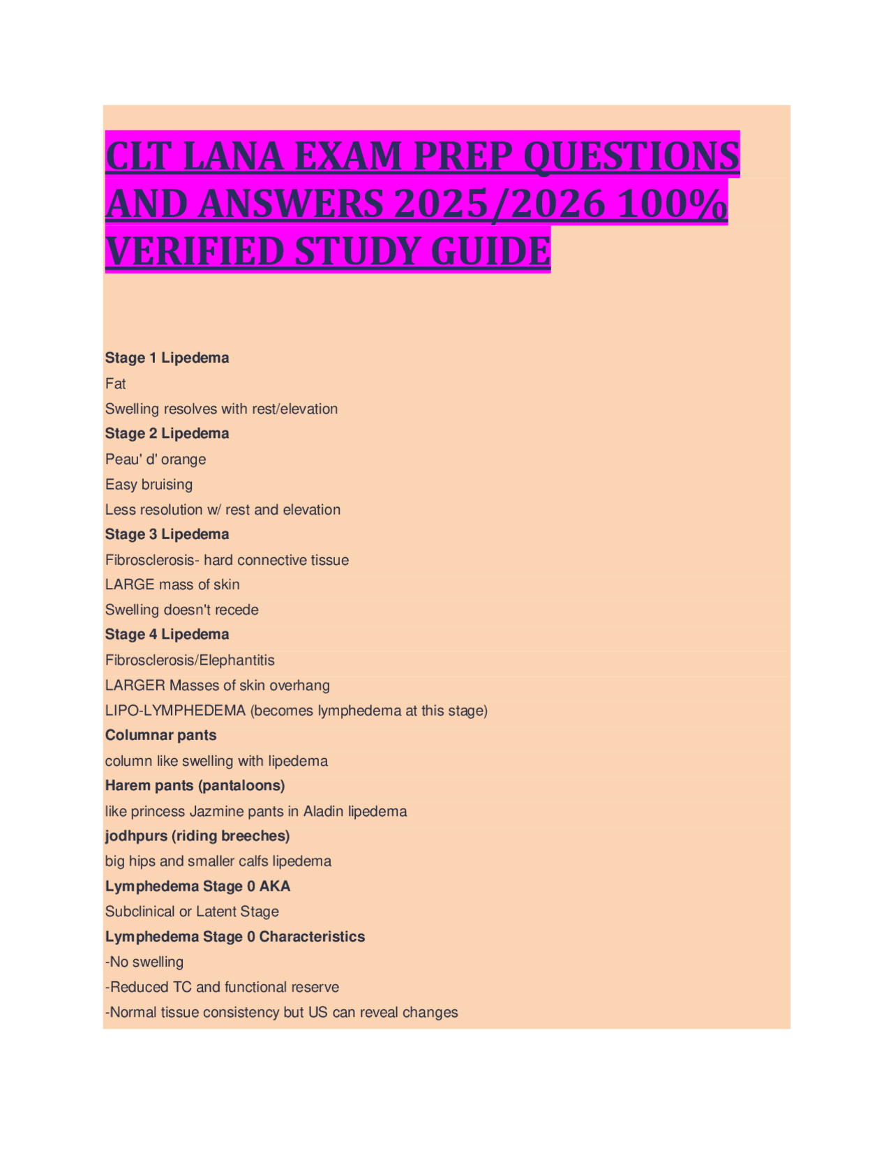 CLT LANA EXAM PREP QUESTIONS AND ANSWERS 2025/2026 100% VERIFIED STUDY ...