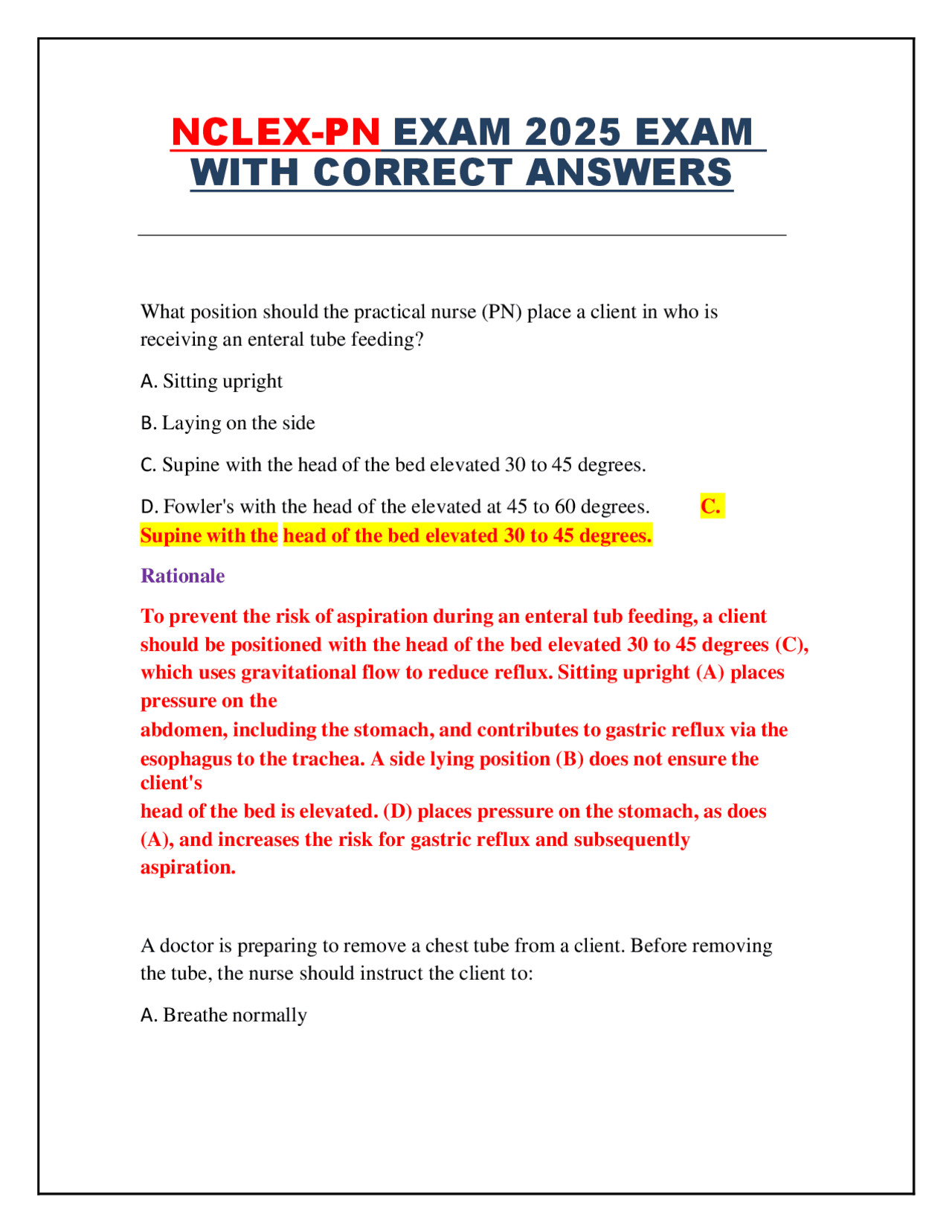 NCLEX-PN Exam 2025 – Full Exam Questions with Correct Answers and ...