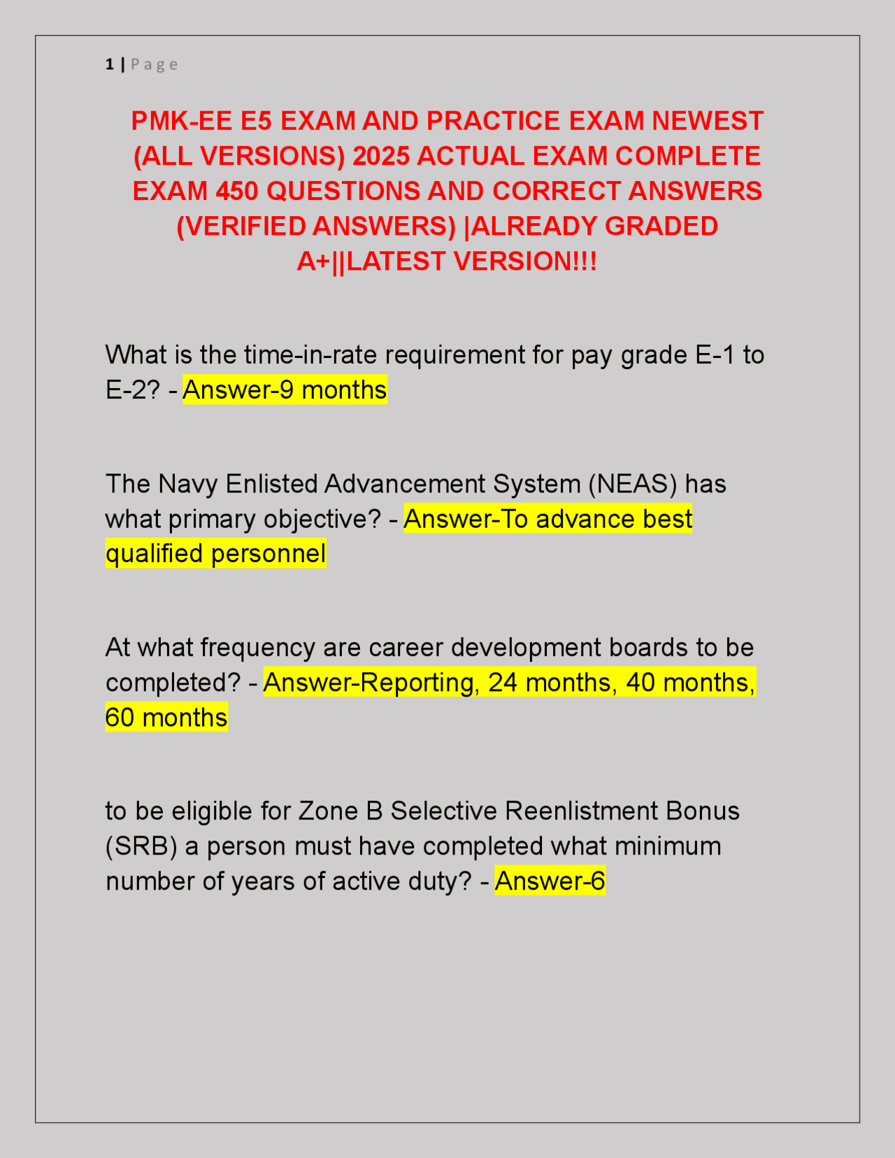 Navy Enlisted Advancement System (NEAS) Exam Questions and Answers ...