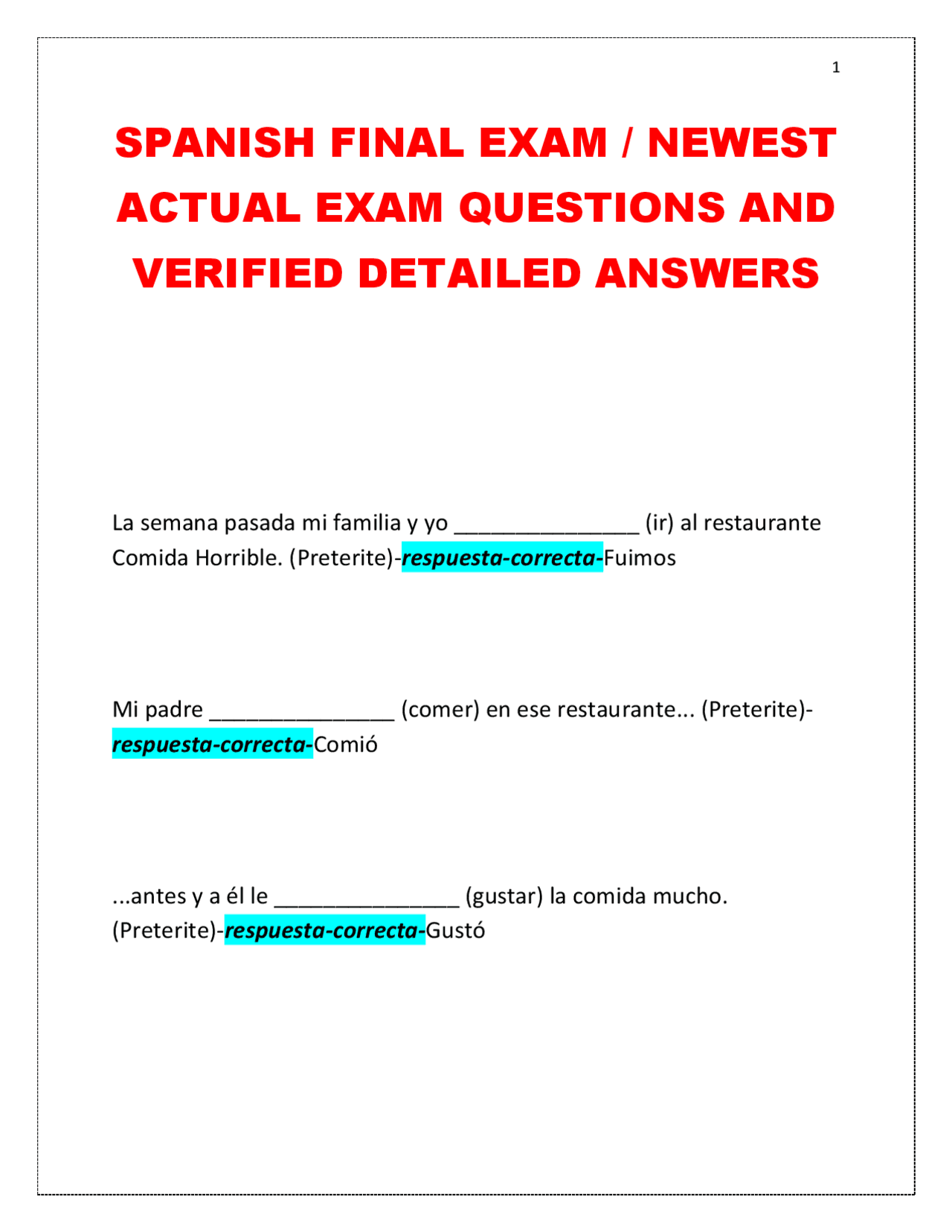 Ejercicios de Gramática Española: Práctica del Pretérito e Imperfecto ...